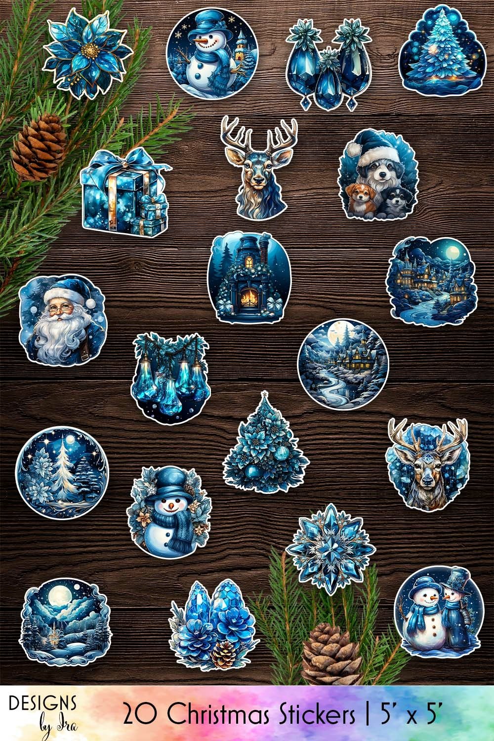 Christmas Stickers Pack | Crystal Blue Christmas Stickers