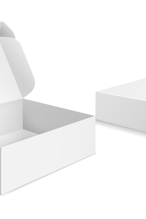 Realistic packaging boxes. Paper blank white box, carton emp