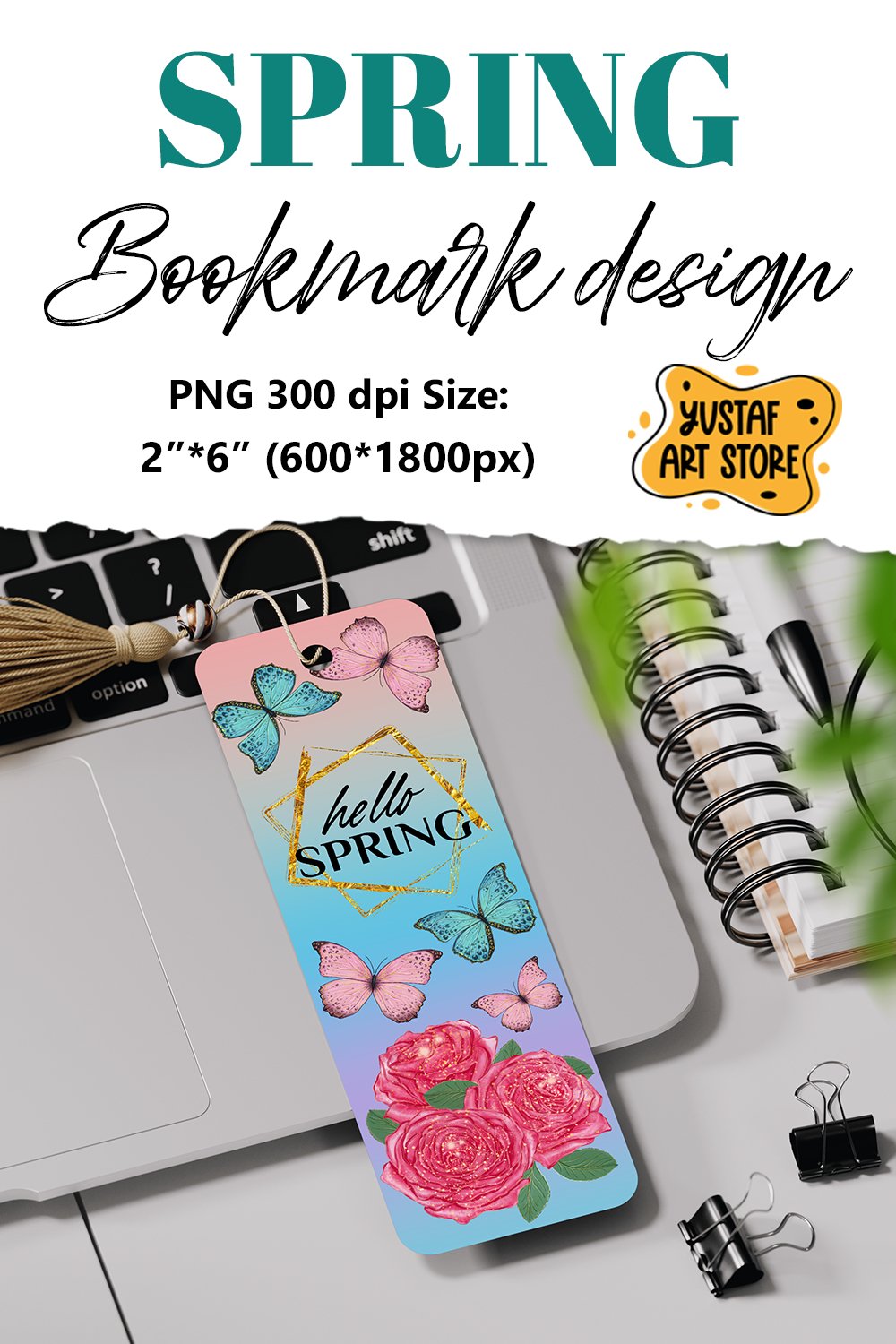 Spring Bookmark printable. Butterfly and roses bookmark