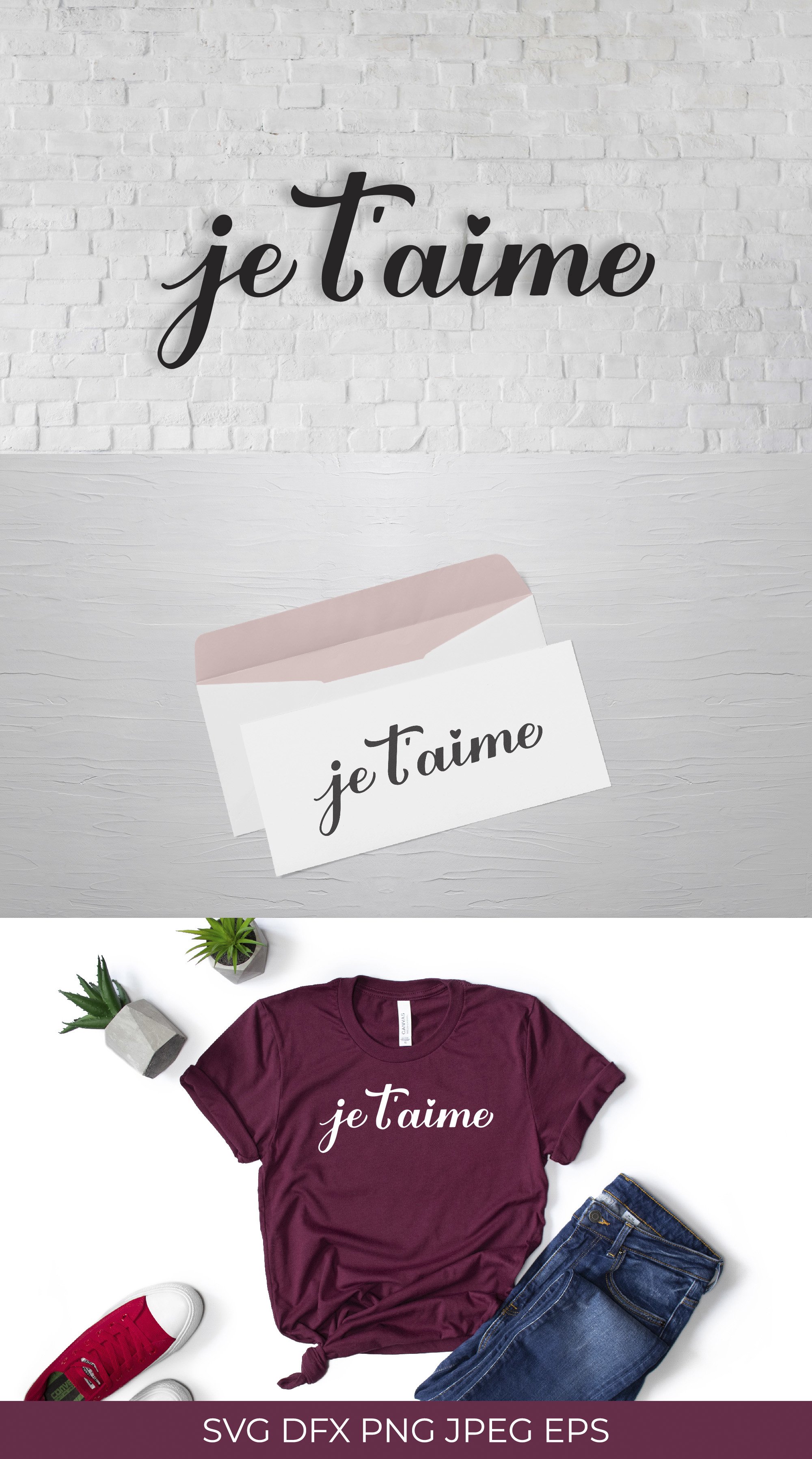 Je t'aime calligraphy lettering. I Love You in French SVG