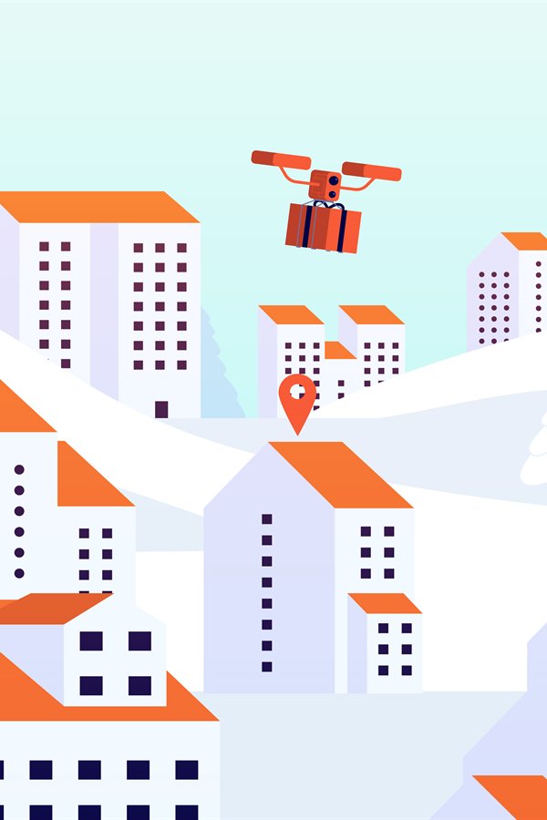 Christmas gift drone delivery. Contactless presents service,