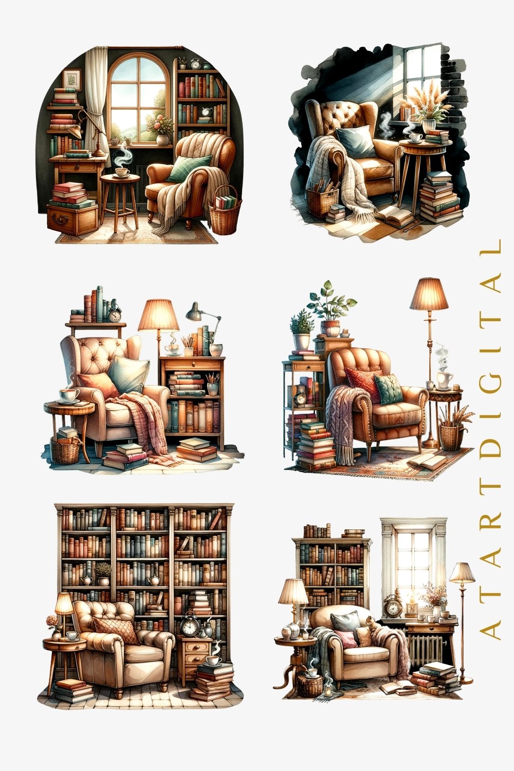 Vintage Book Nook Library Clipart