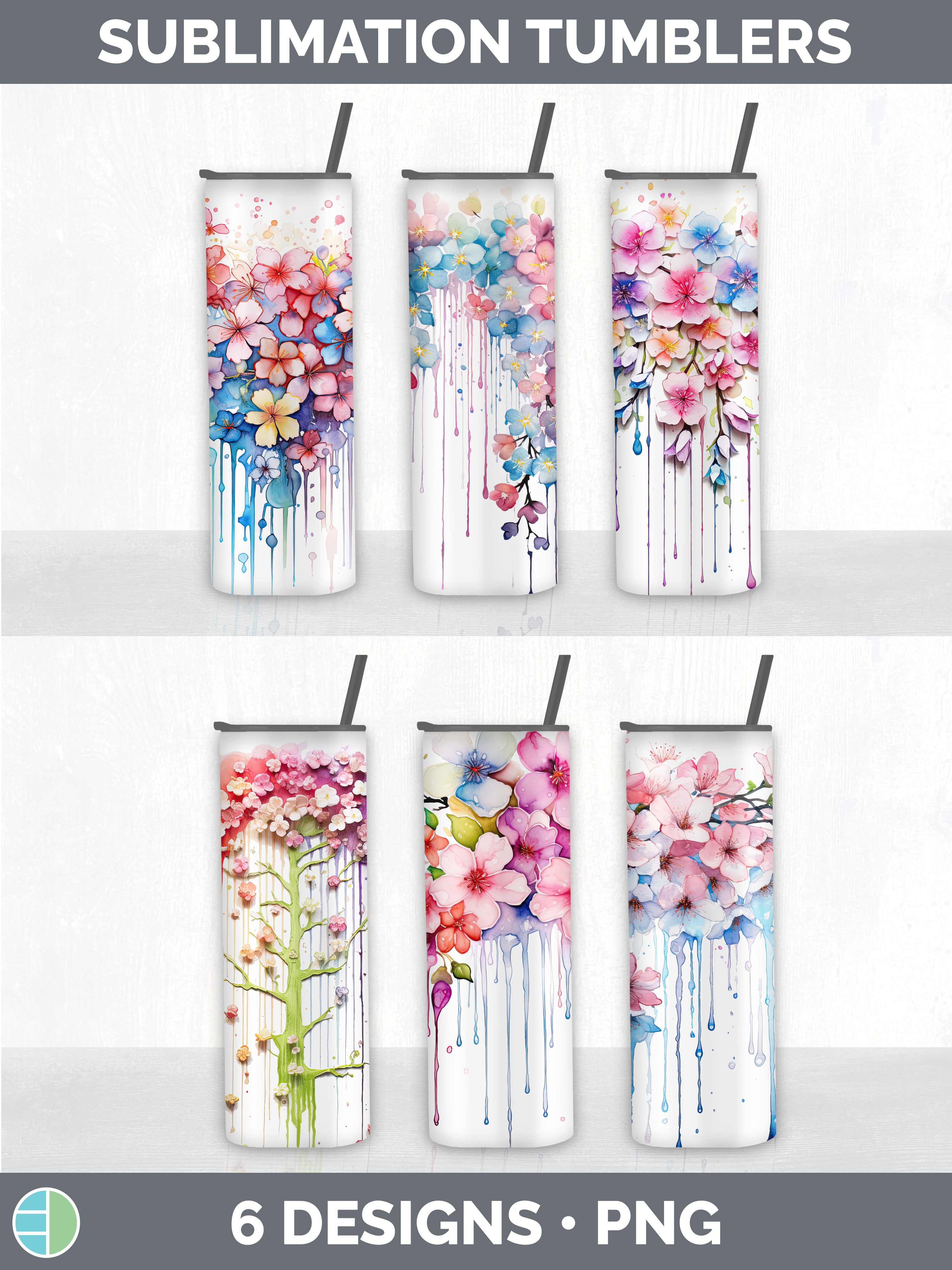 Splat Rainbow Cherry Blossom Flowers Tumbler | Sublimation 2