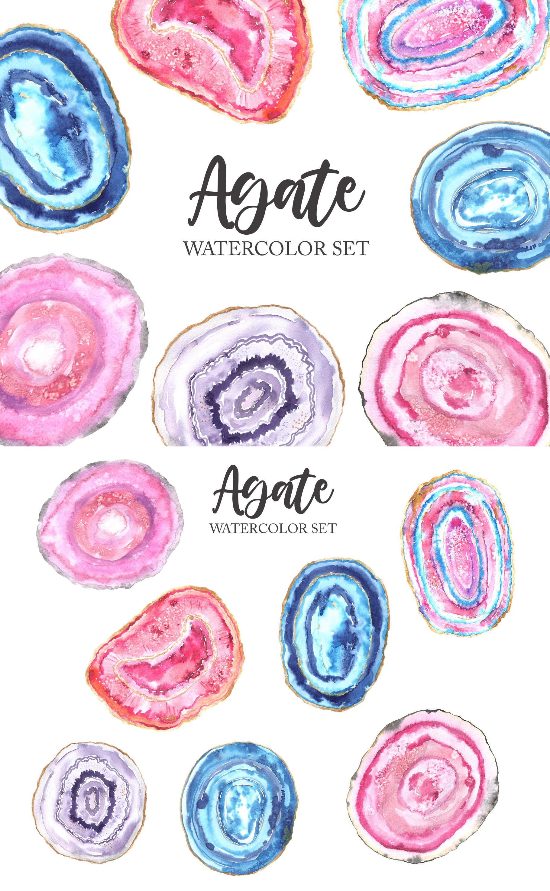 Watercolor Agate Stones Clipart PNG