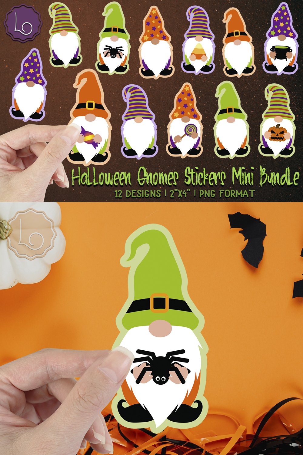 12 Printable Halloween Gnomes Stickers Mini Bundle