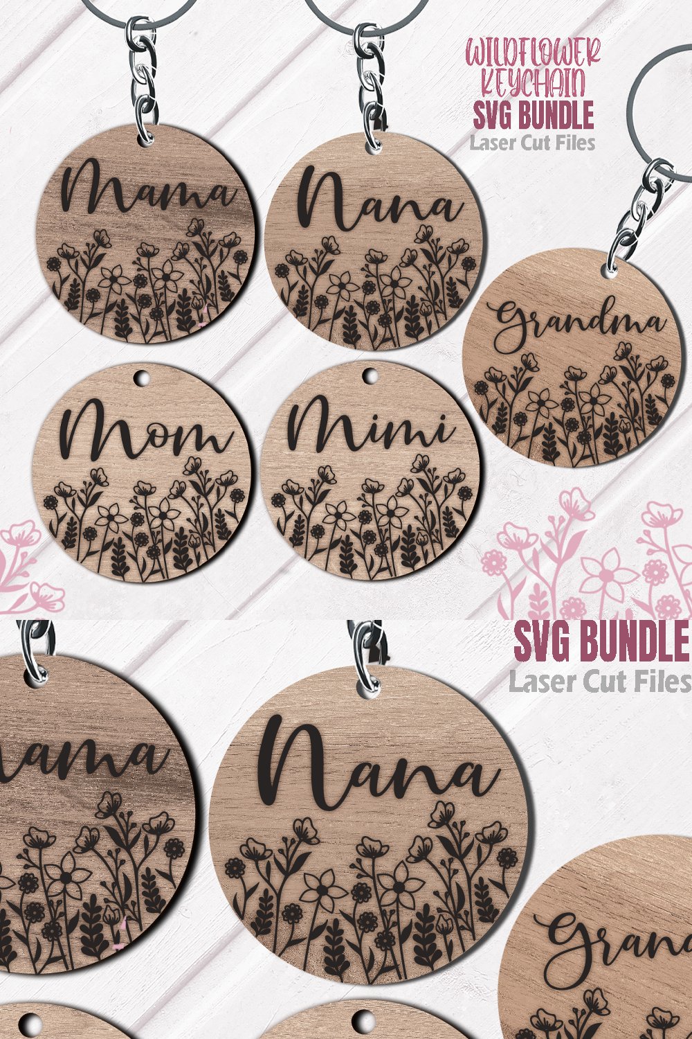 Floral Keychain SVG Bundle Laser Cut Files | Wildflower SVG