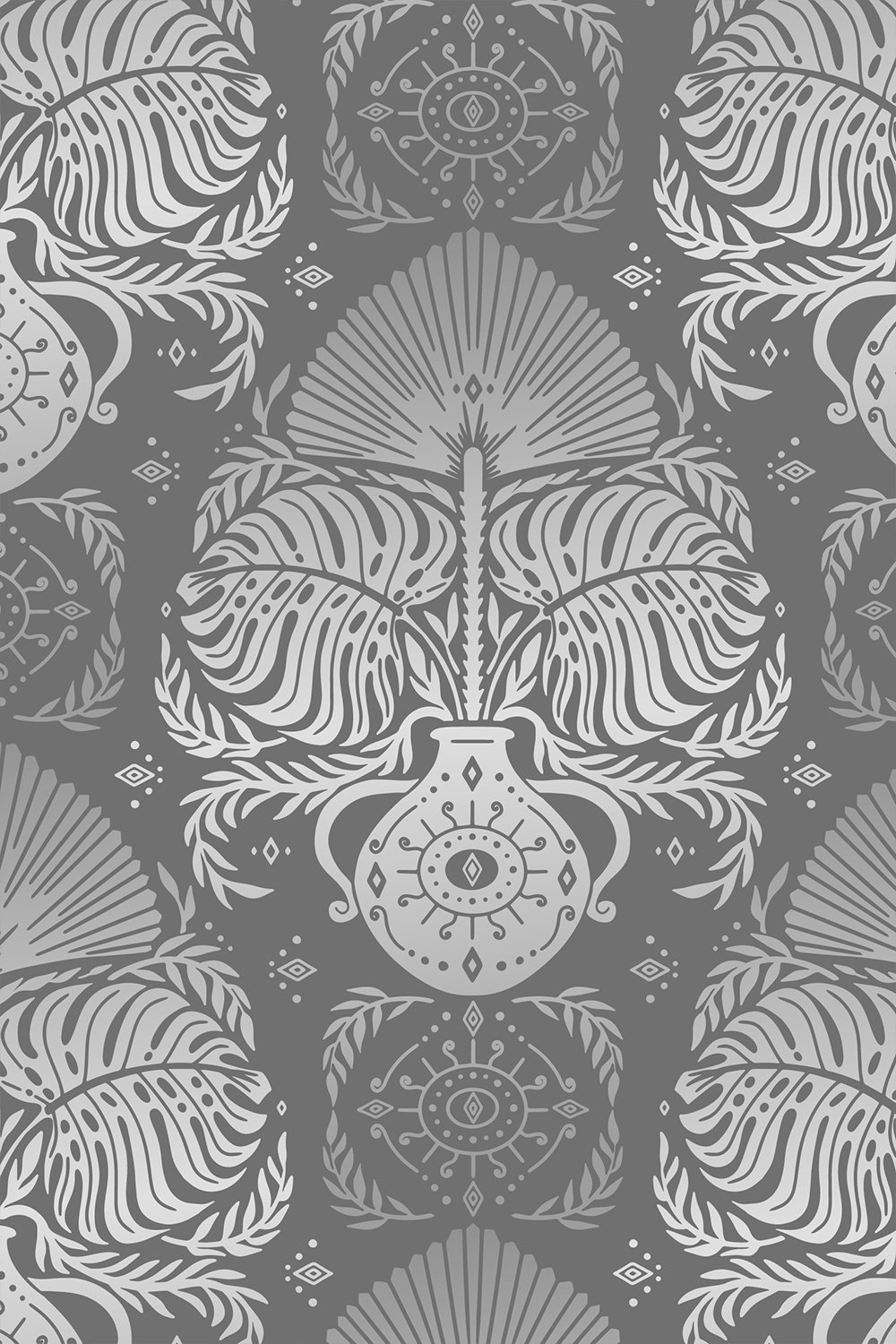Gray Tropical Damask Repeat Patterns