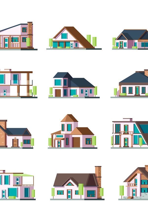 Modern buildings. Living houses villa townhouse suburban fac