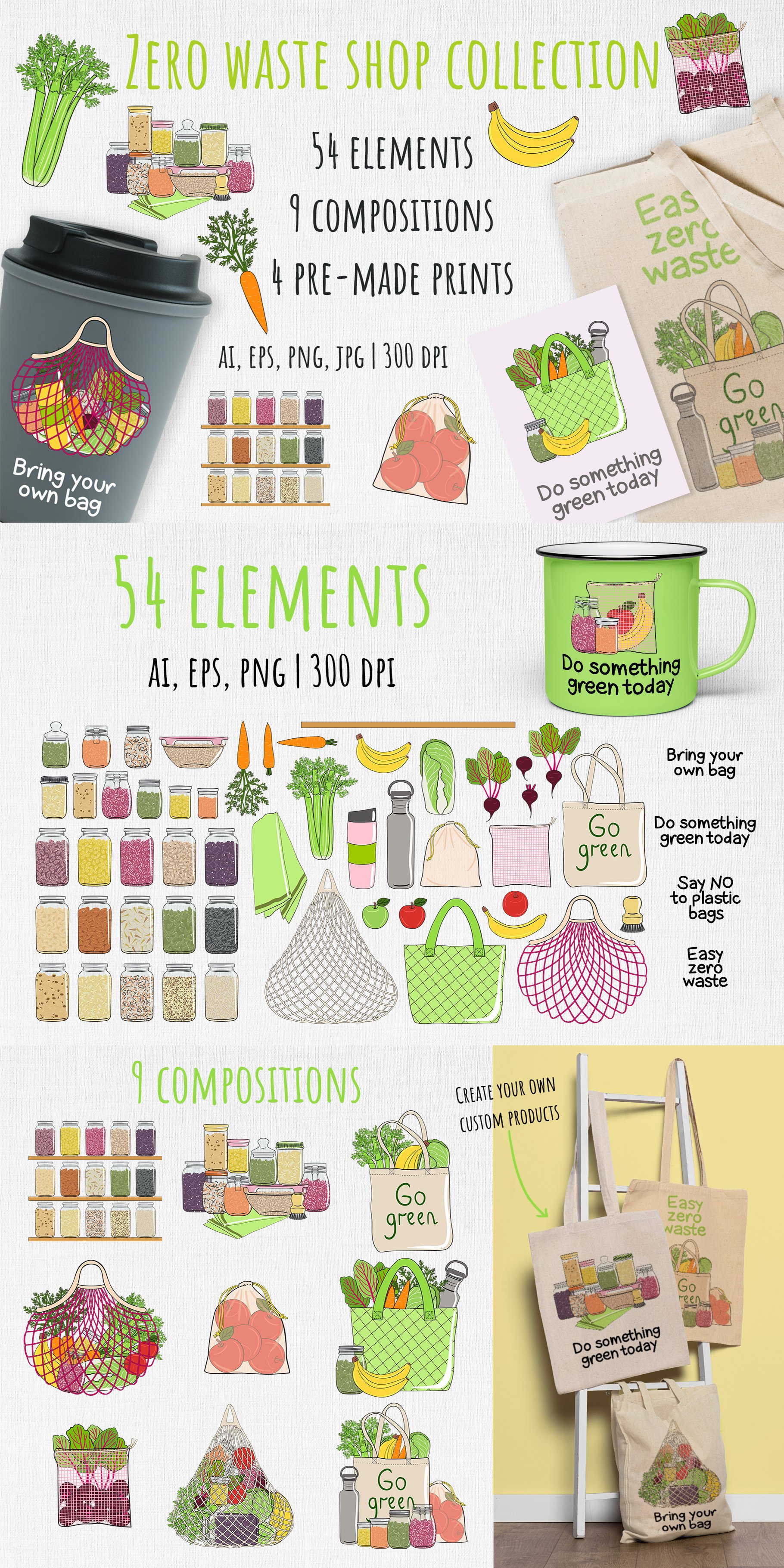 Zero waste shop collection - clip arts, compositions