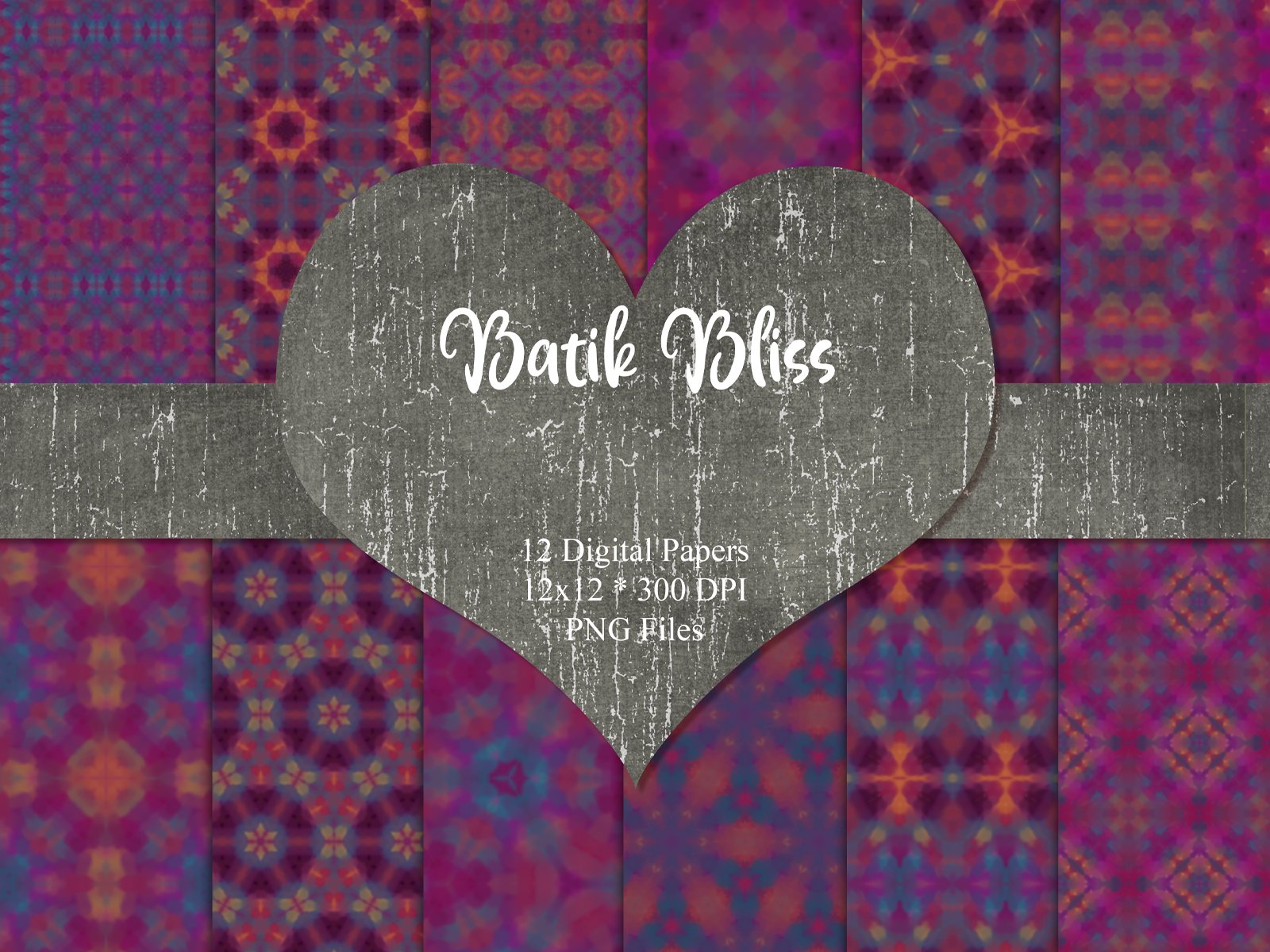 Exotic BoHo Geometric Batik Purple Digital Paper Pack