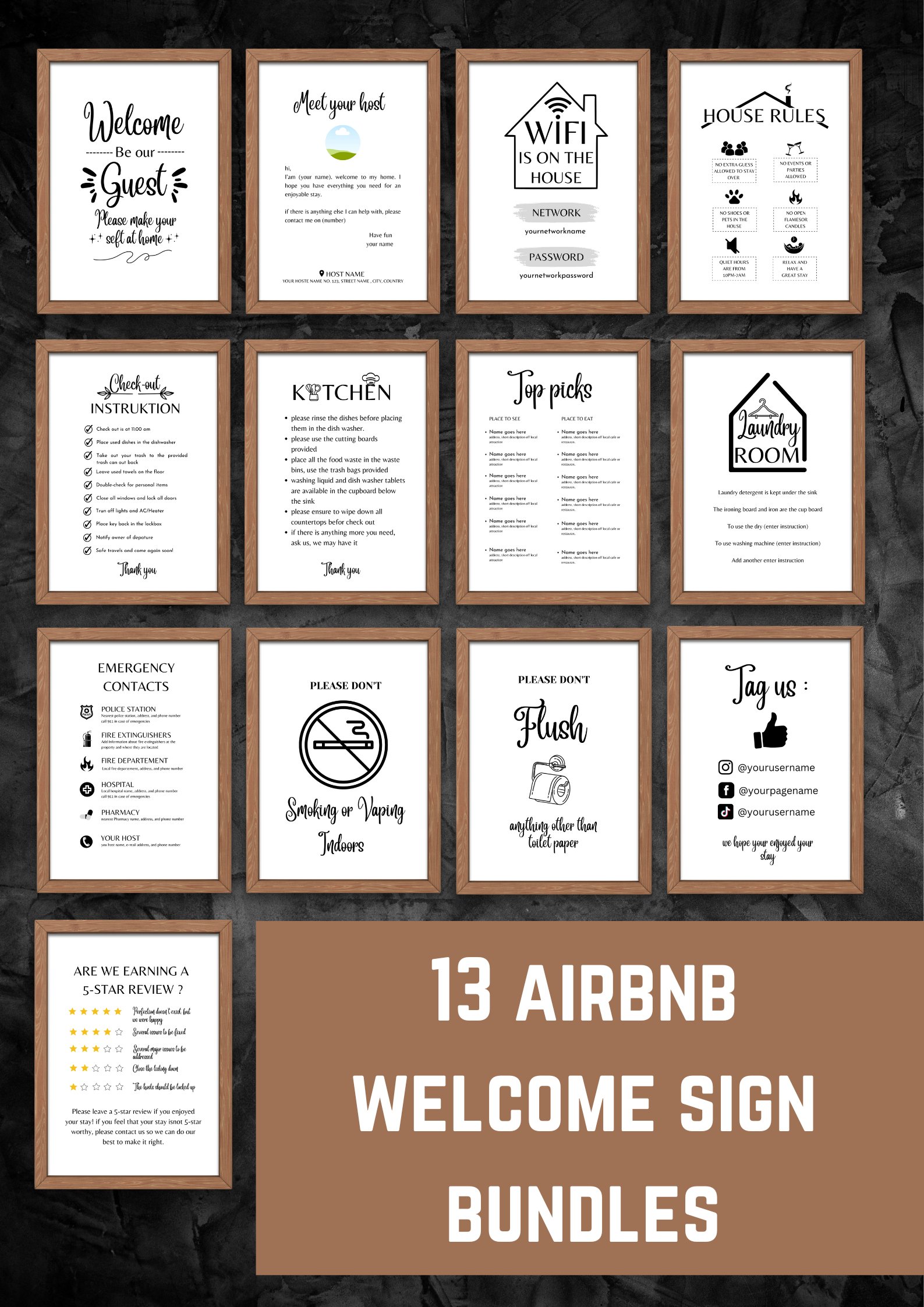 Printable Airbnb welcome sign Bundle Canva Templates