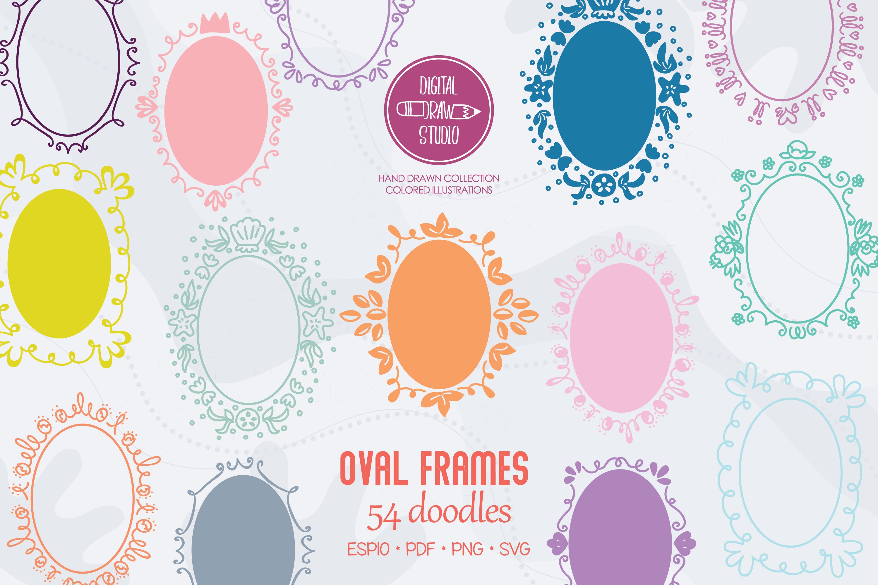 Colored Oval Doodle Frames | Hand Drawn Round Border