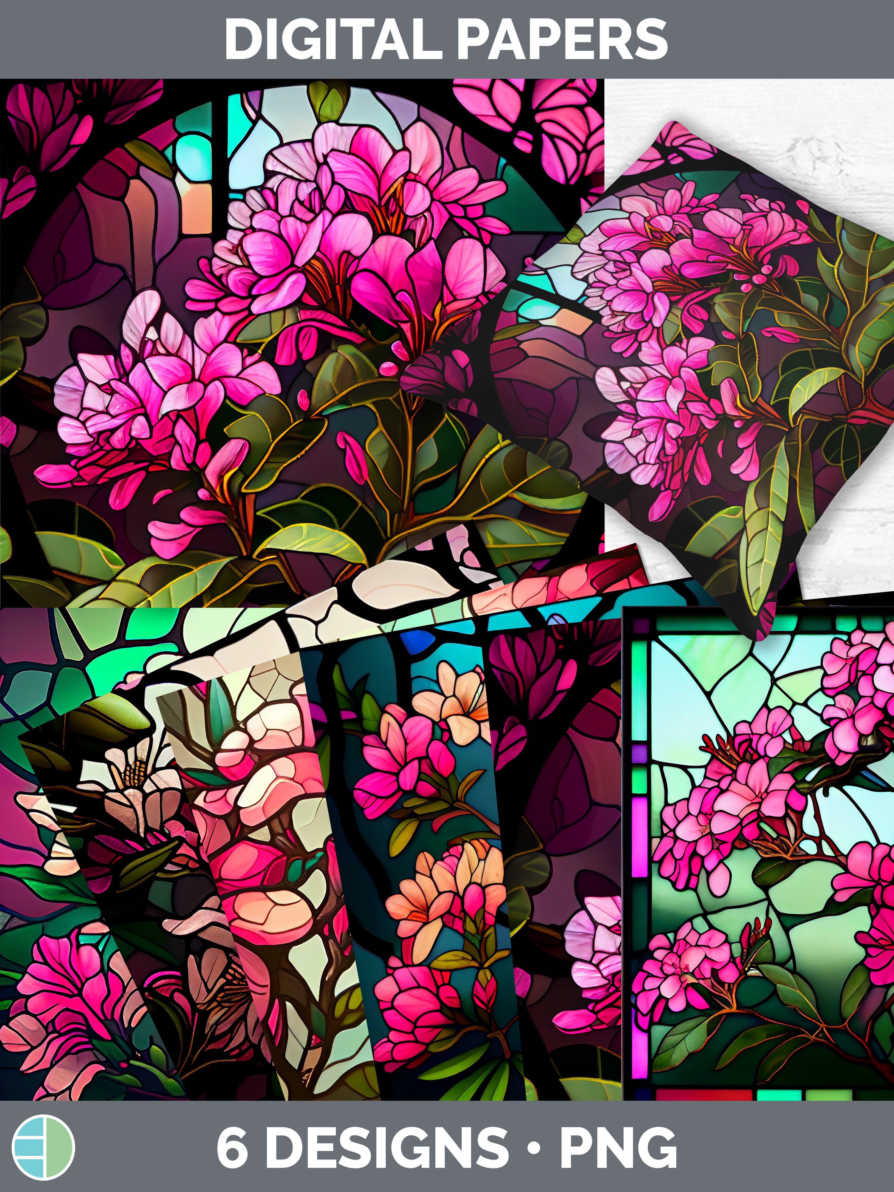 Stained Glass Azalea Flowers Paper Backgrounds | Digital Scr