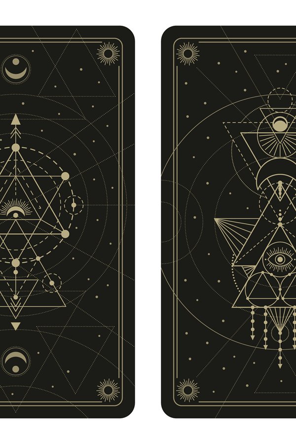 Mystic sacred geometric linear shapes tarot cards. Abstract