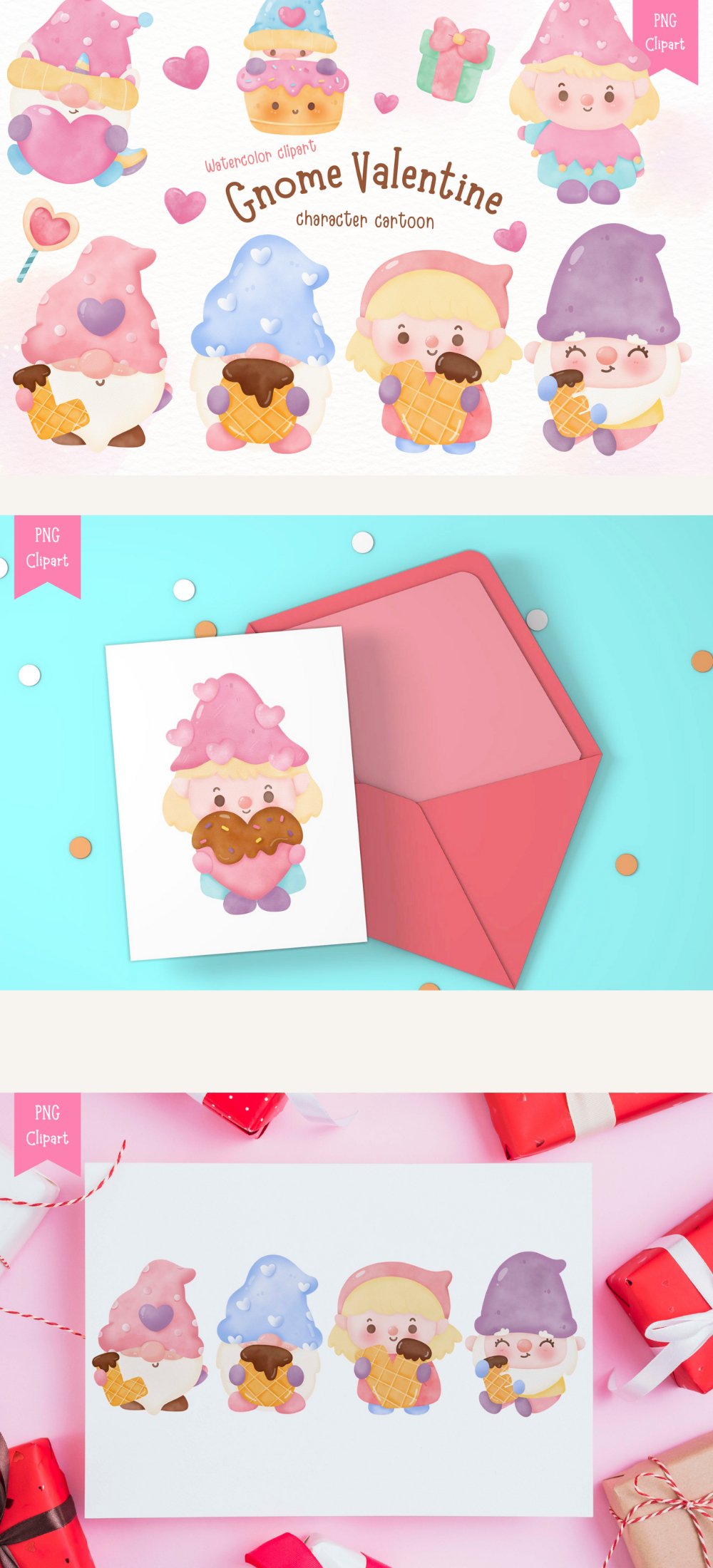 Valentine gnome watercolor