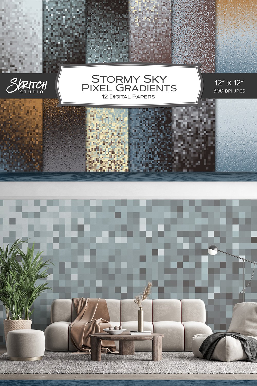 Stormy Sky Pixel Gradient - 12 Background Textures