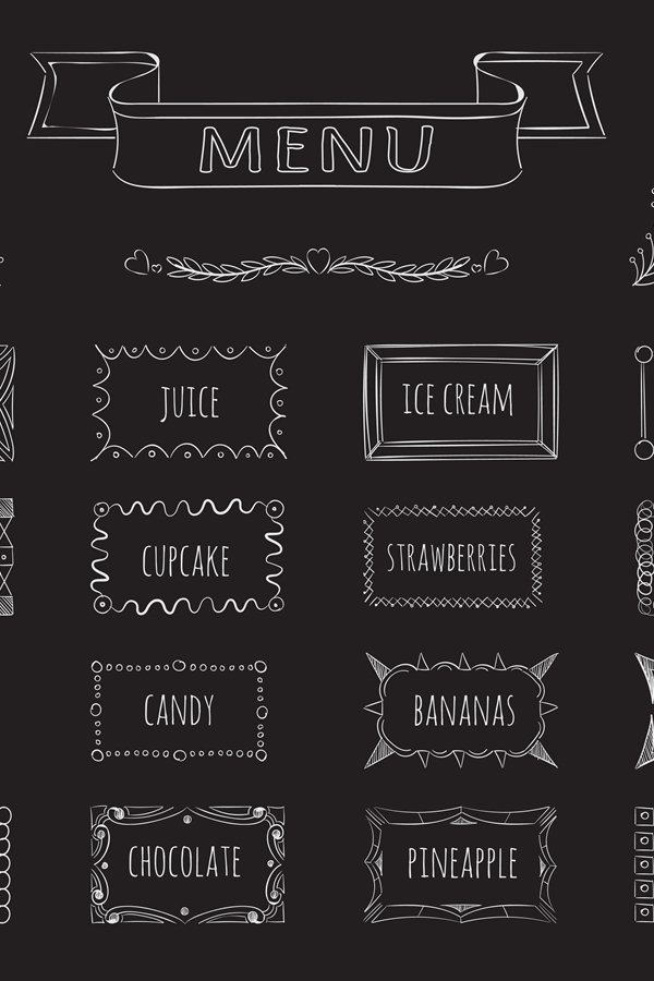 Cafe blackboard menu hand drawn set