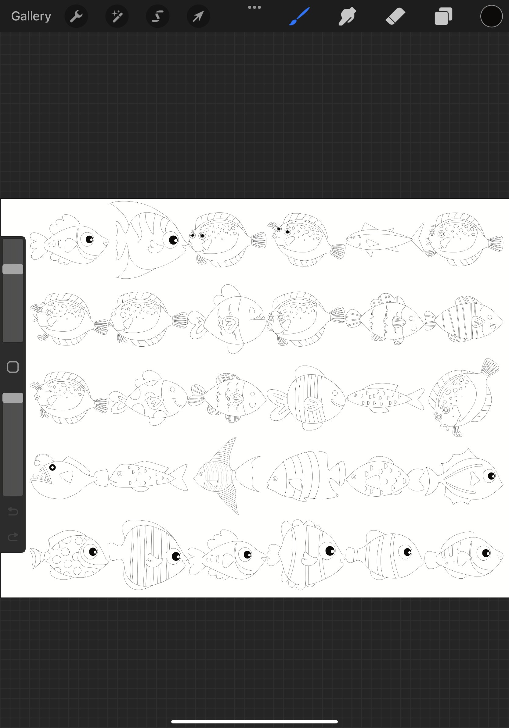 Cartoon Fish Outlines Set 1 Procreate Brush Stamps, 30