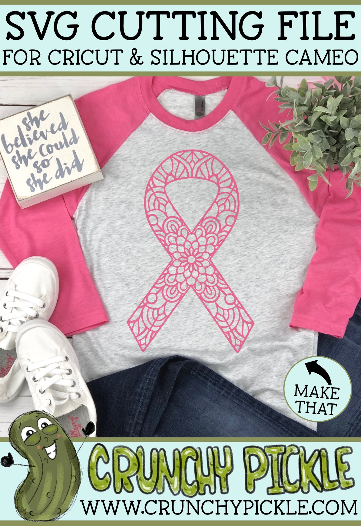 Mandala Breast Cancer Ribbon SVG Cut File