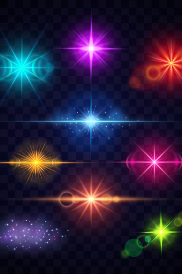 Realistic color lens flare light effects, vector party light