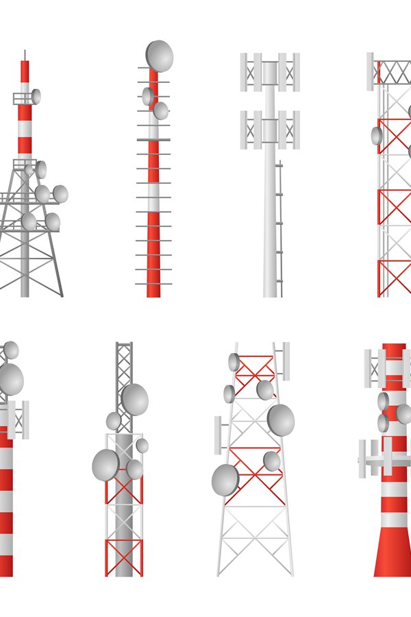 Radio towers. Telecom masts broadcast equipment, wireless st