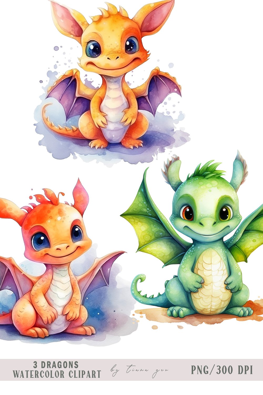 Cute Baby watercolor dragon clipart sublimation