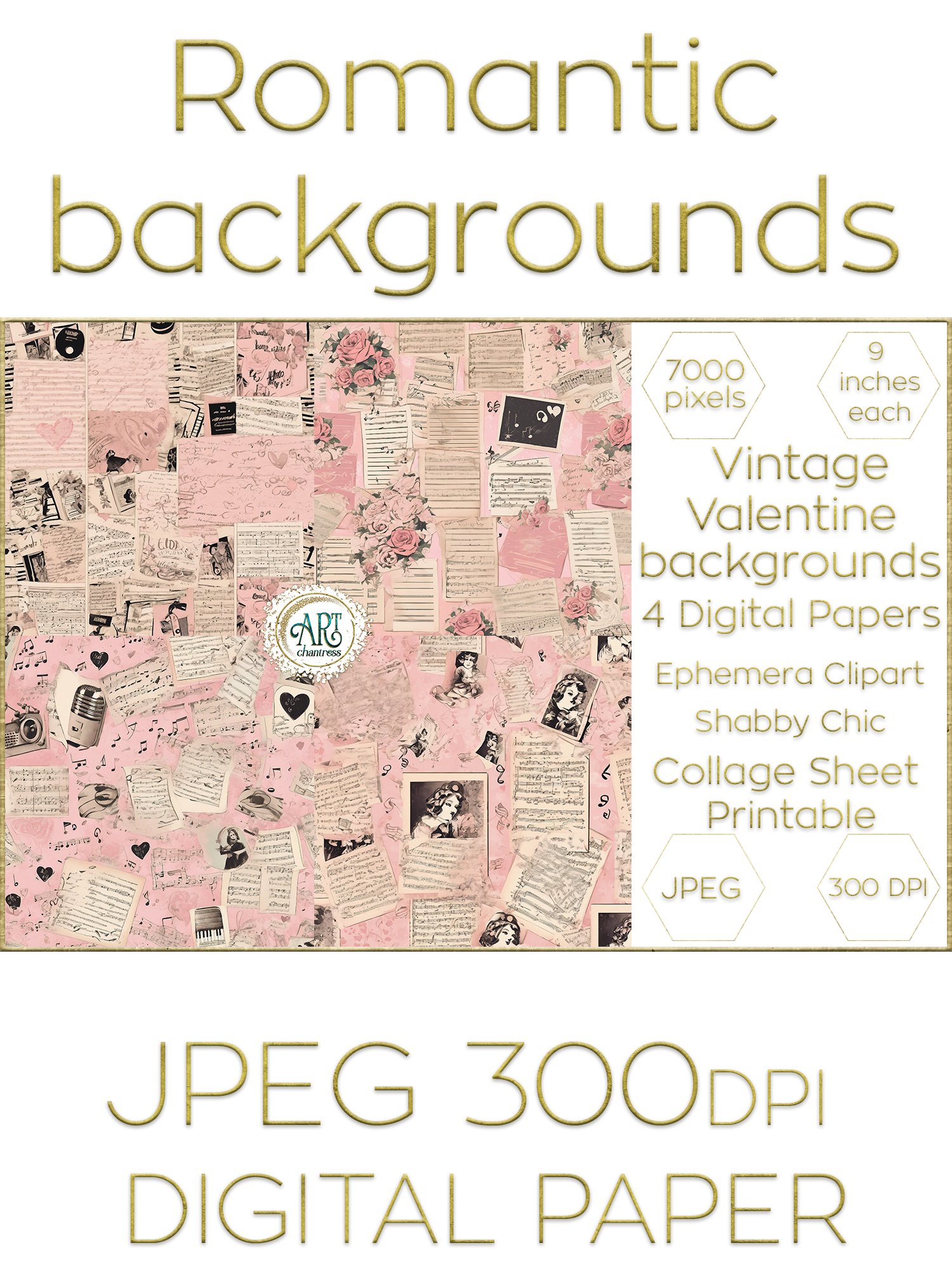 Watercolor Vintage Valentine Digital Paper Shabby (3000768)