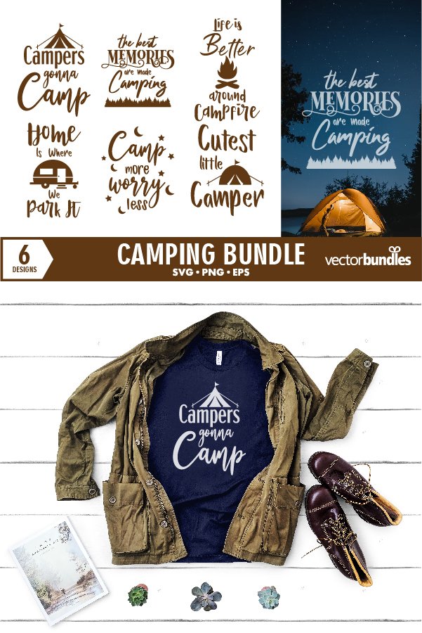 6 Camping bundle quote svg