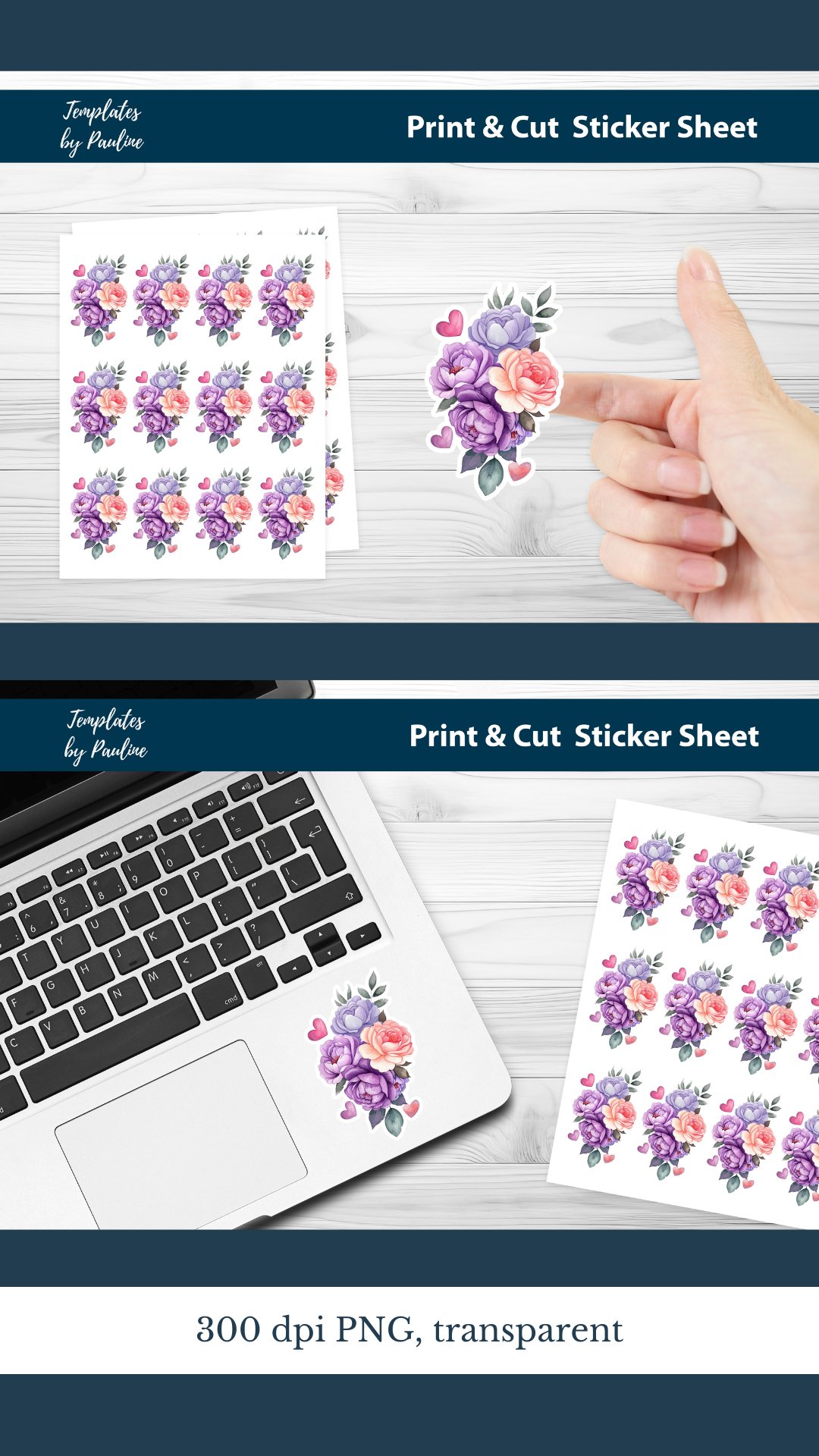 Heart Printable Sticker Sheet, Flower Print and Cut Sticker