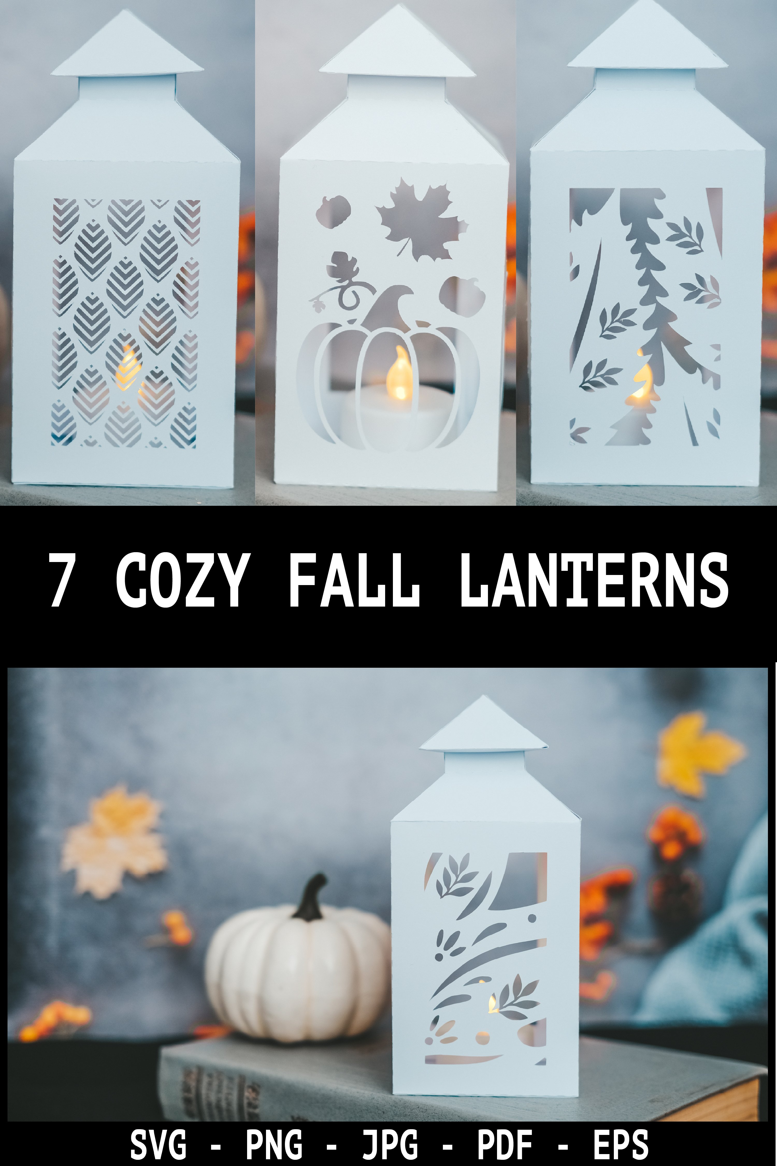 7 Autumn lanterns bundle SVG I Fall candle Paper cut SVG