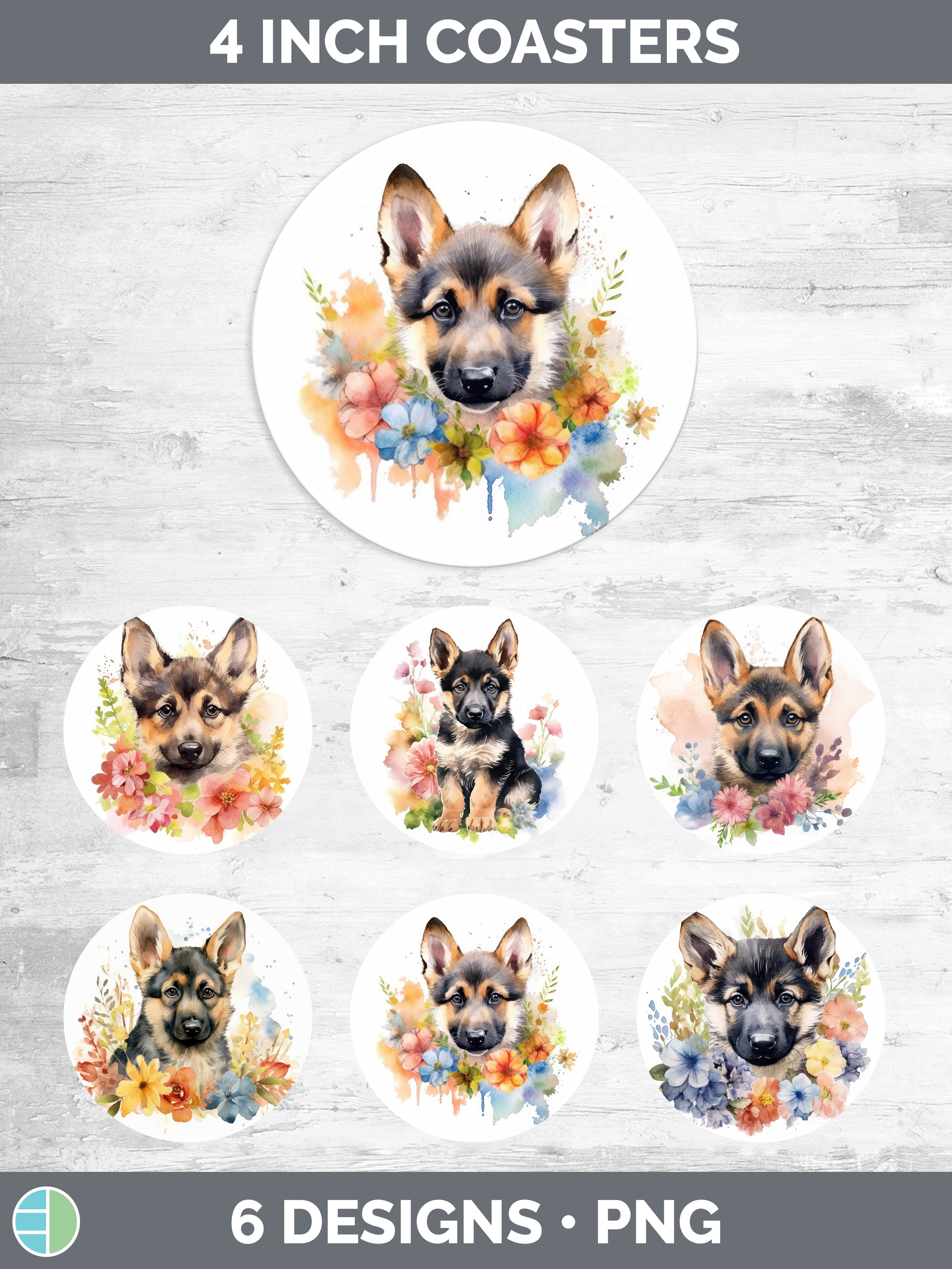 Watercolor German Shepherd Dog Round Coaster | Sublimation C