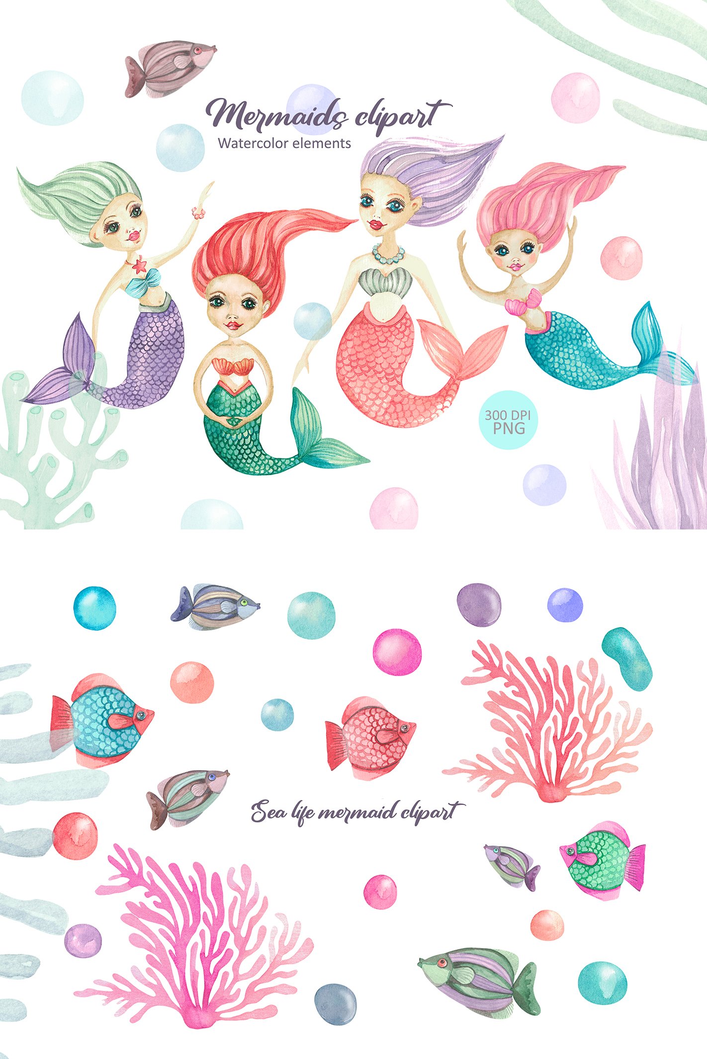 Watercolor Mermaid clipart (1413255)
