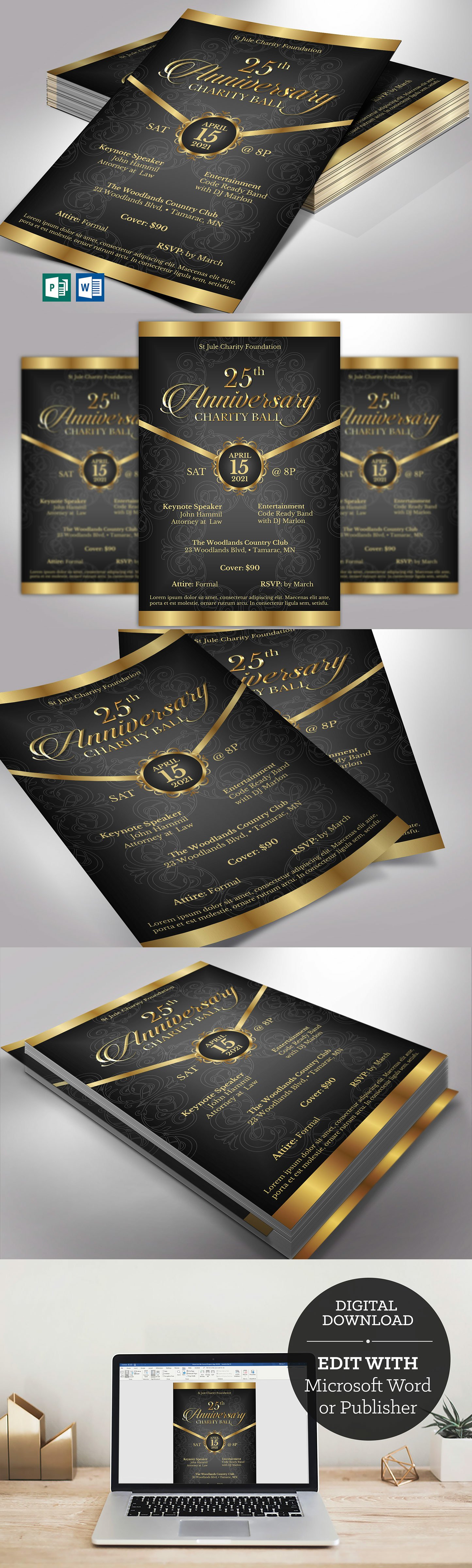 Black Gold Anniversary Gala Flyer Word Publisher