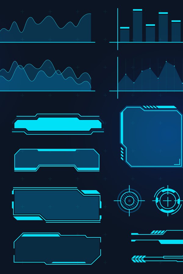 Cyberpunk graphs. Futuristic digital charts, bars, diagrams