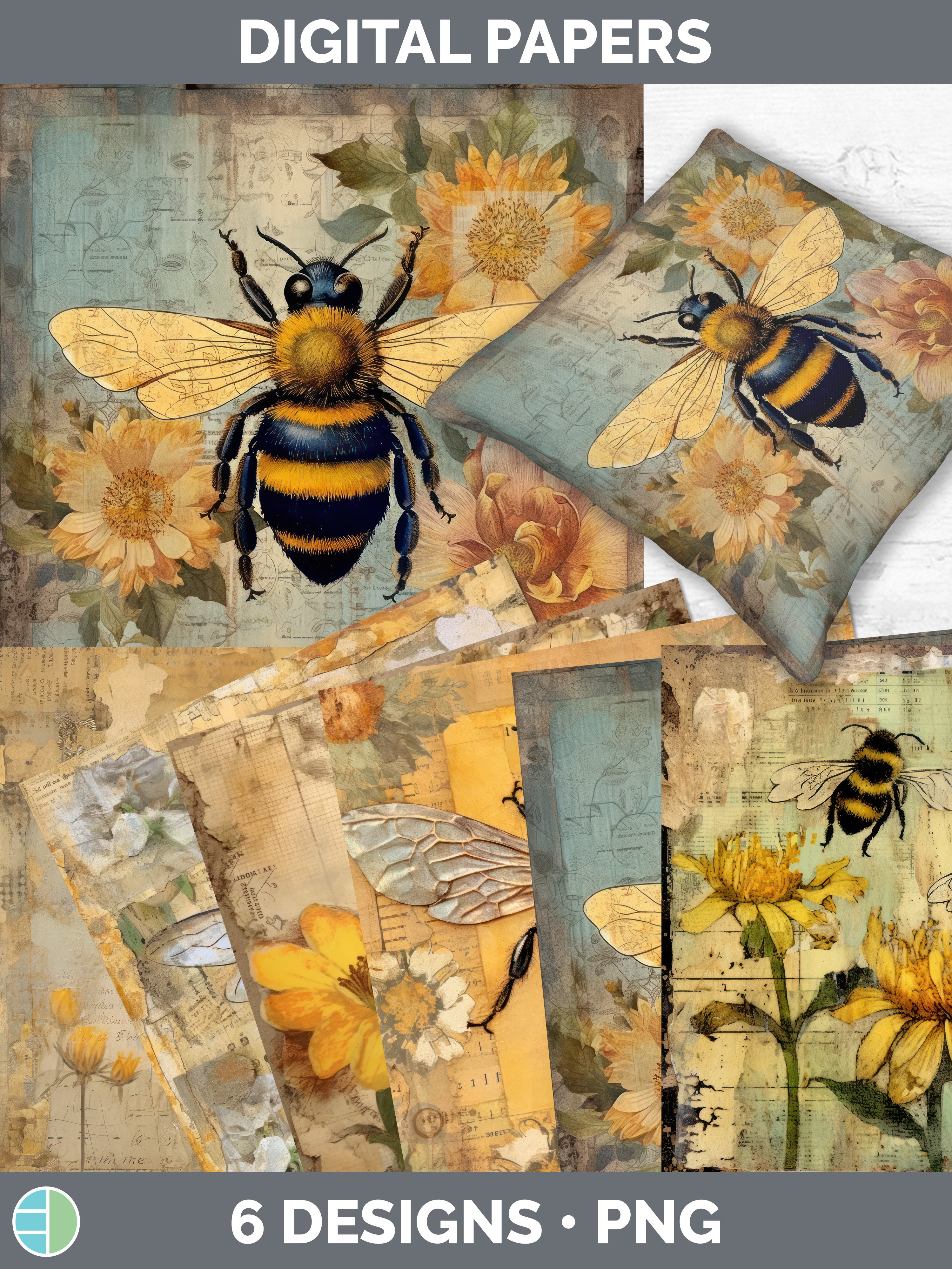 Vintage Bees Paper Backgrounds | Digital Scrapbook Papers De