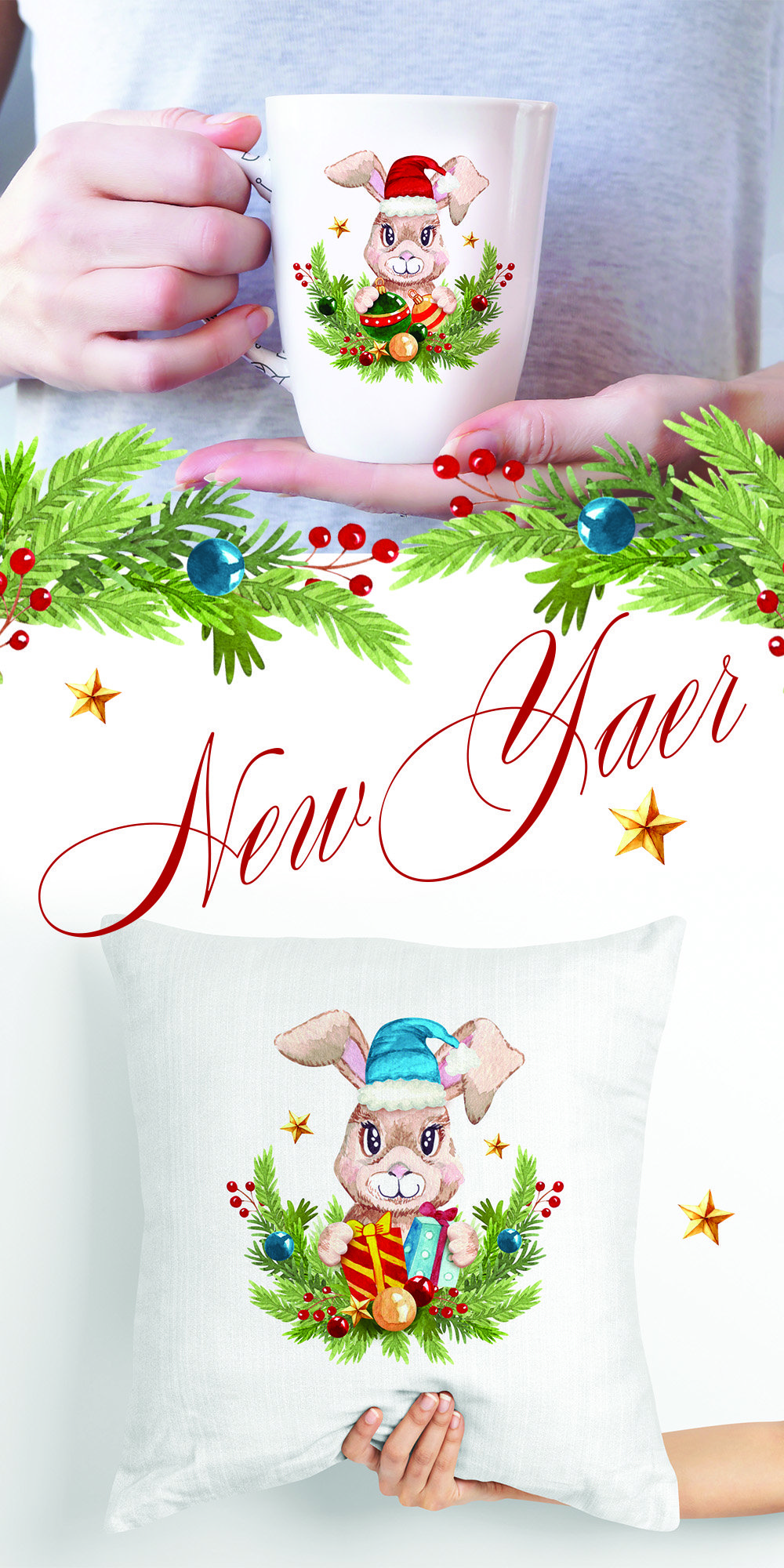 New Year's rabbit with a wreath, rabbit symbol of the year