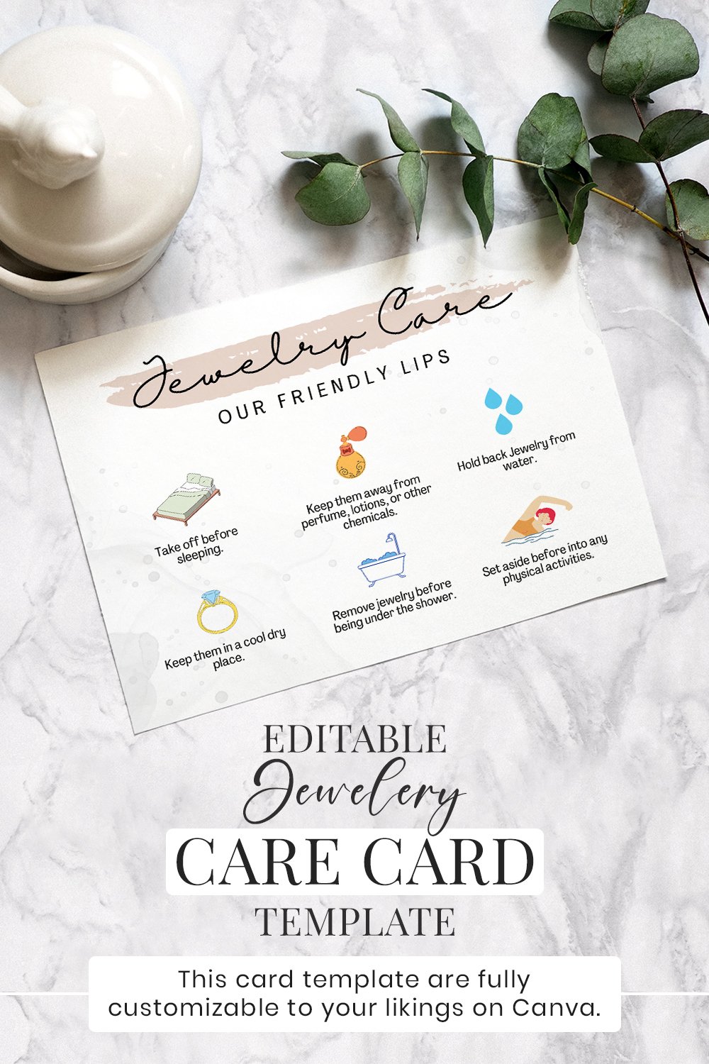 Editable Jewelry Care Card Template | Printable Care Card