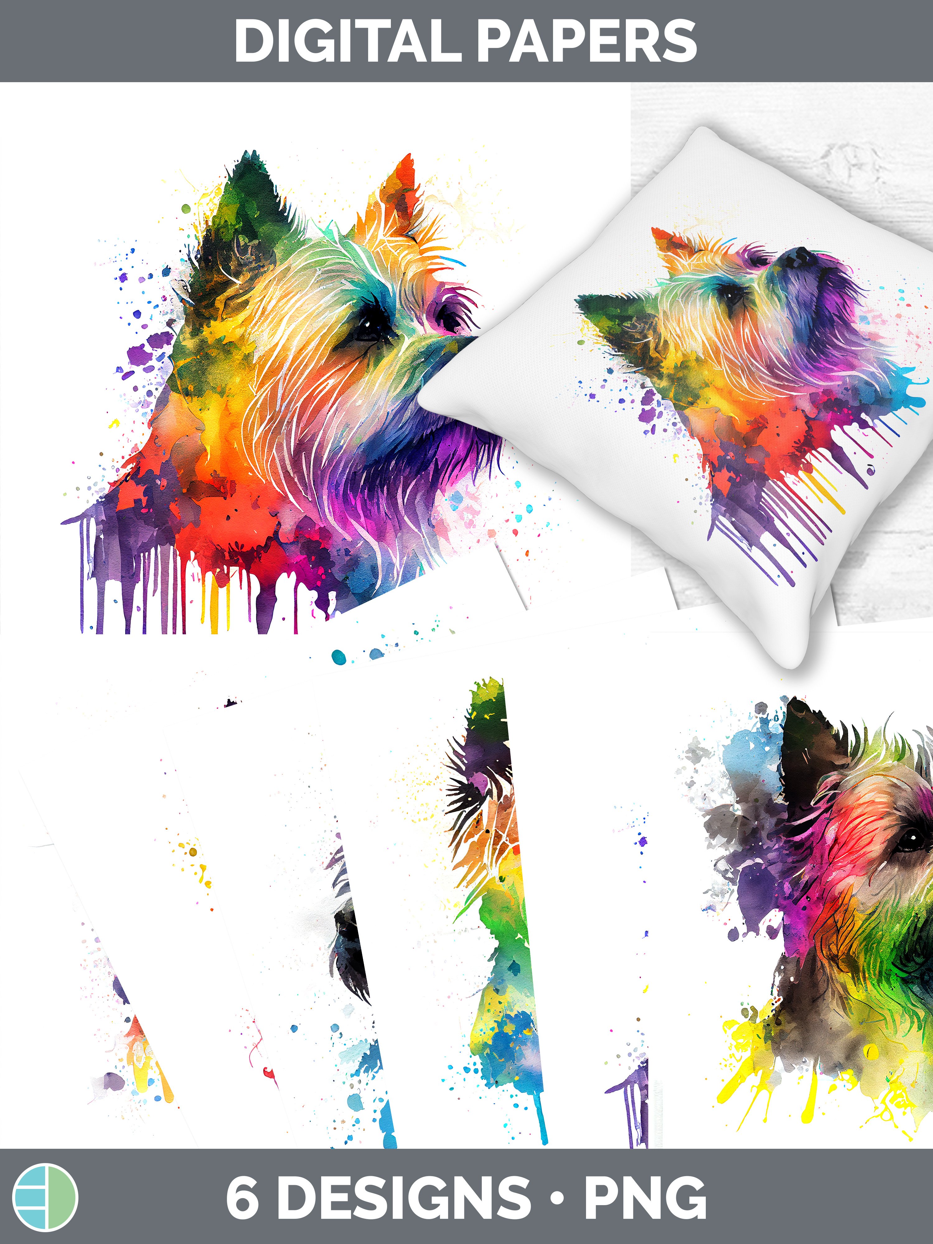 Rainbow Cairn Terrier Dog Paper Backgrounds | Digital Scrapb