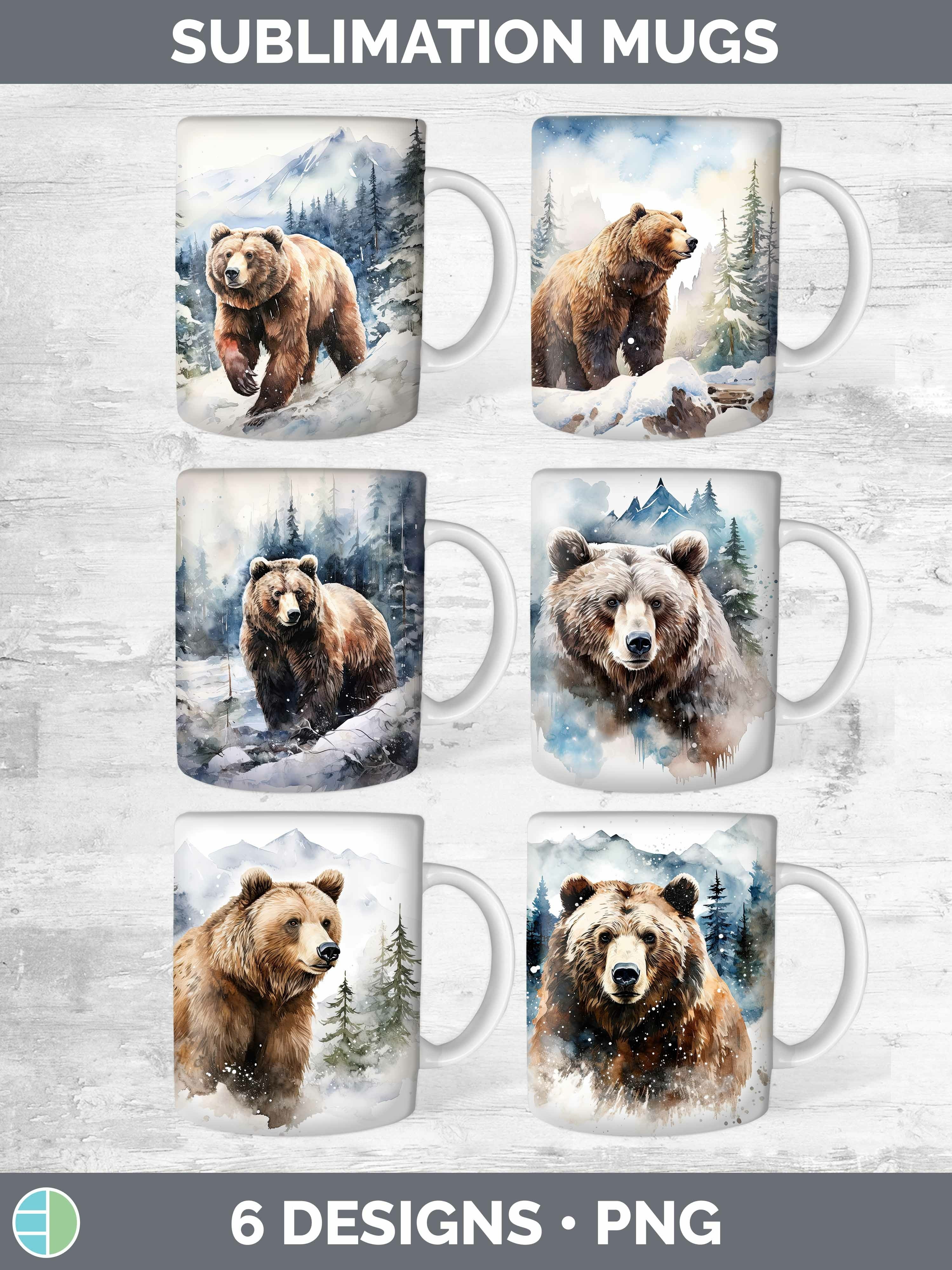 Watercolor Grizzly Bear Mug Wrap | Bundle Coffee Cup Designs