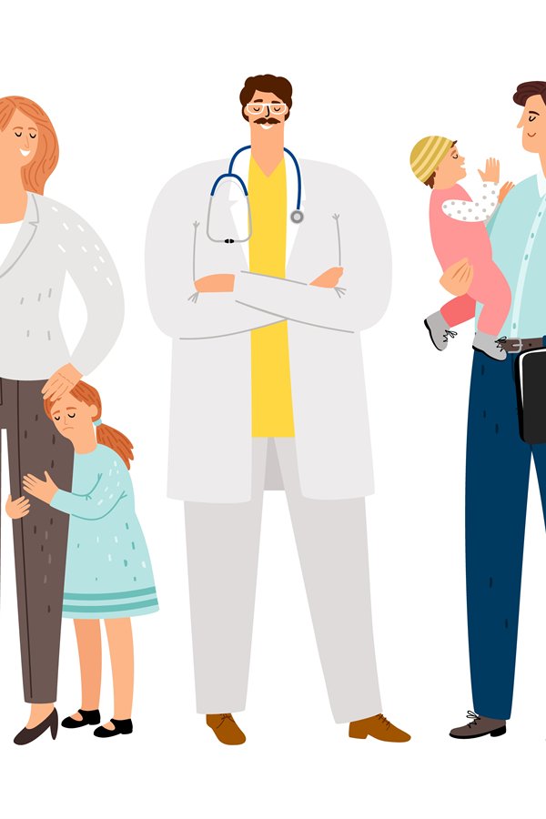 Family doctor characters icons