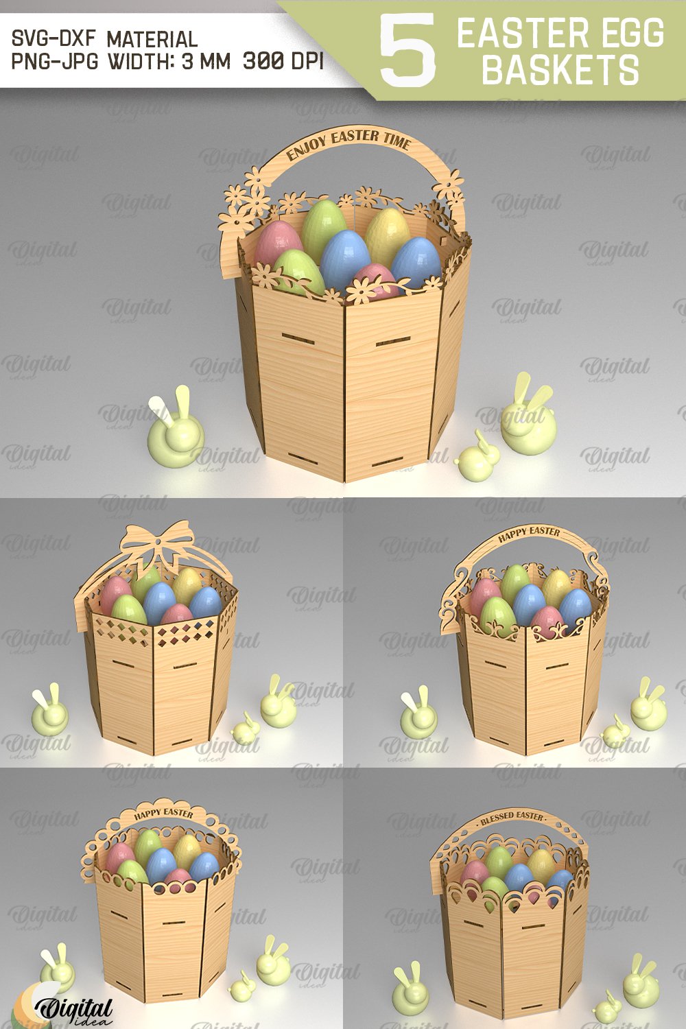 3D Round Easter Egg Baskets SVG Bundle. Easter Box Laser Cut