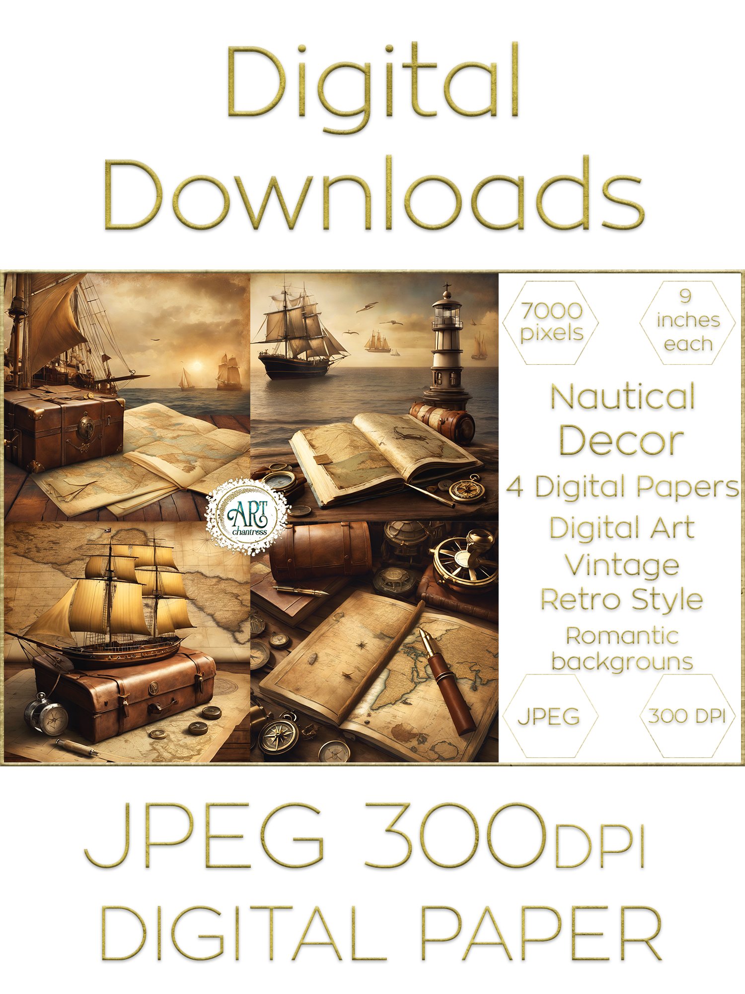 Nautical Vintage Old Watercolor Digital Papers (3680756)