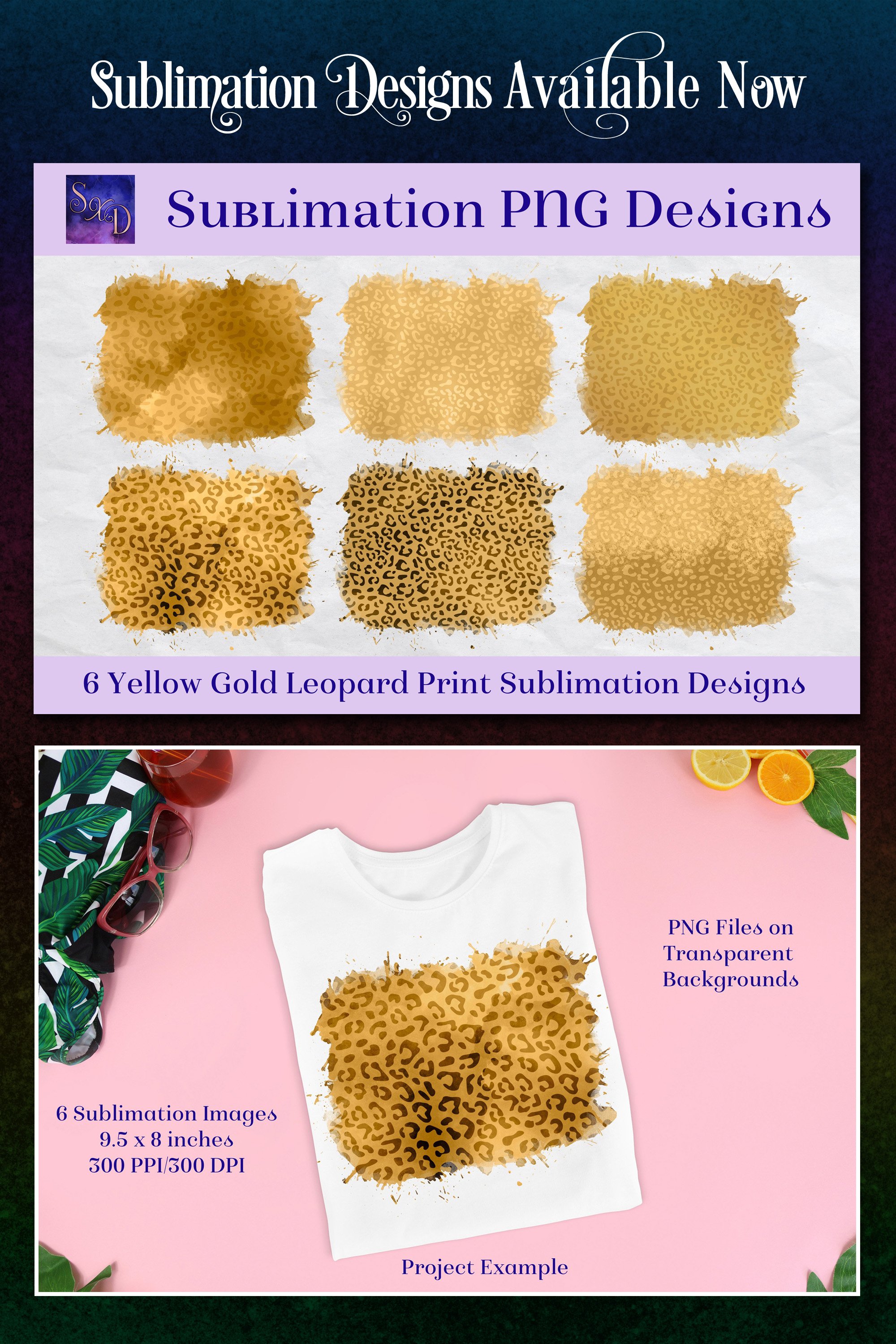 Sublimation PNG Designs - Yellow Gold Leopard Print Images