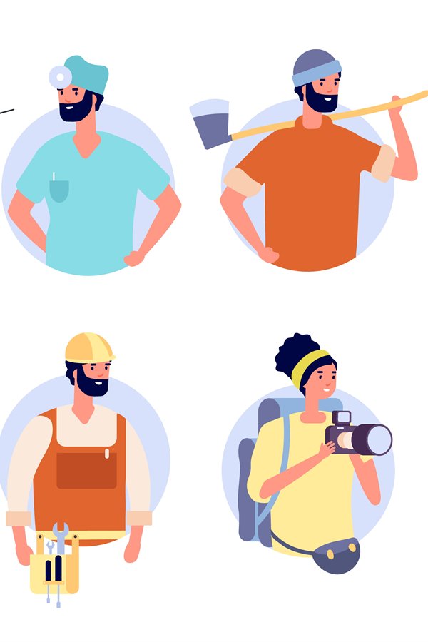 Professional avatars. Different profession people with work