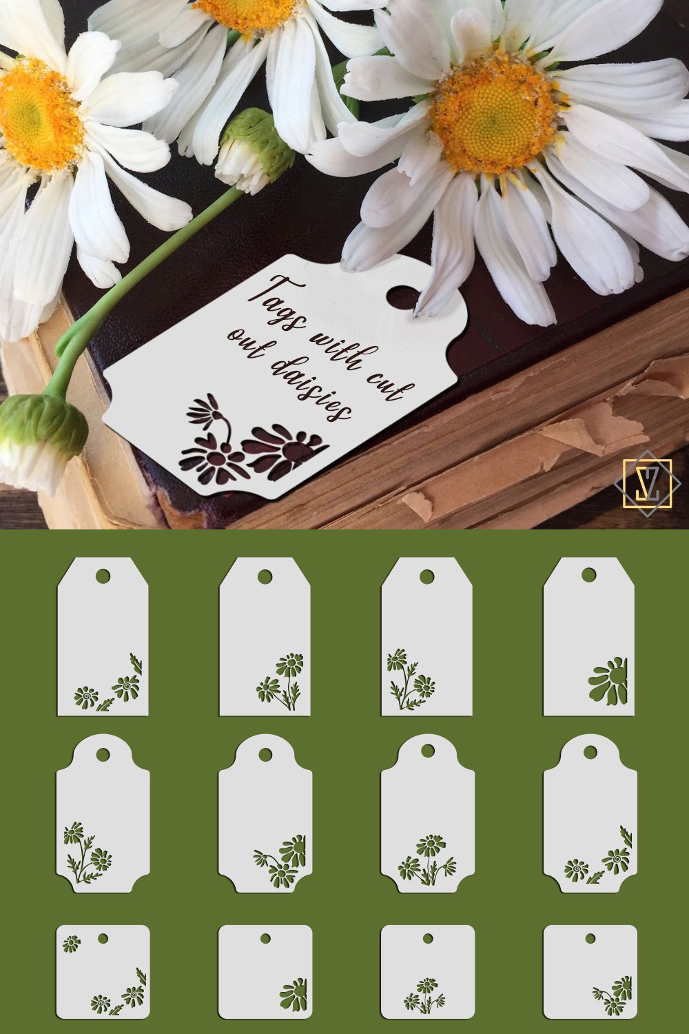 Set of tags with daisies. SVG files for cutting.