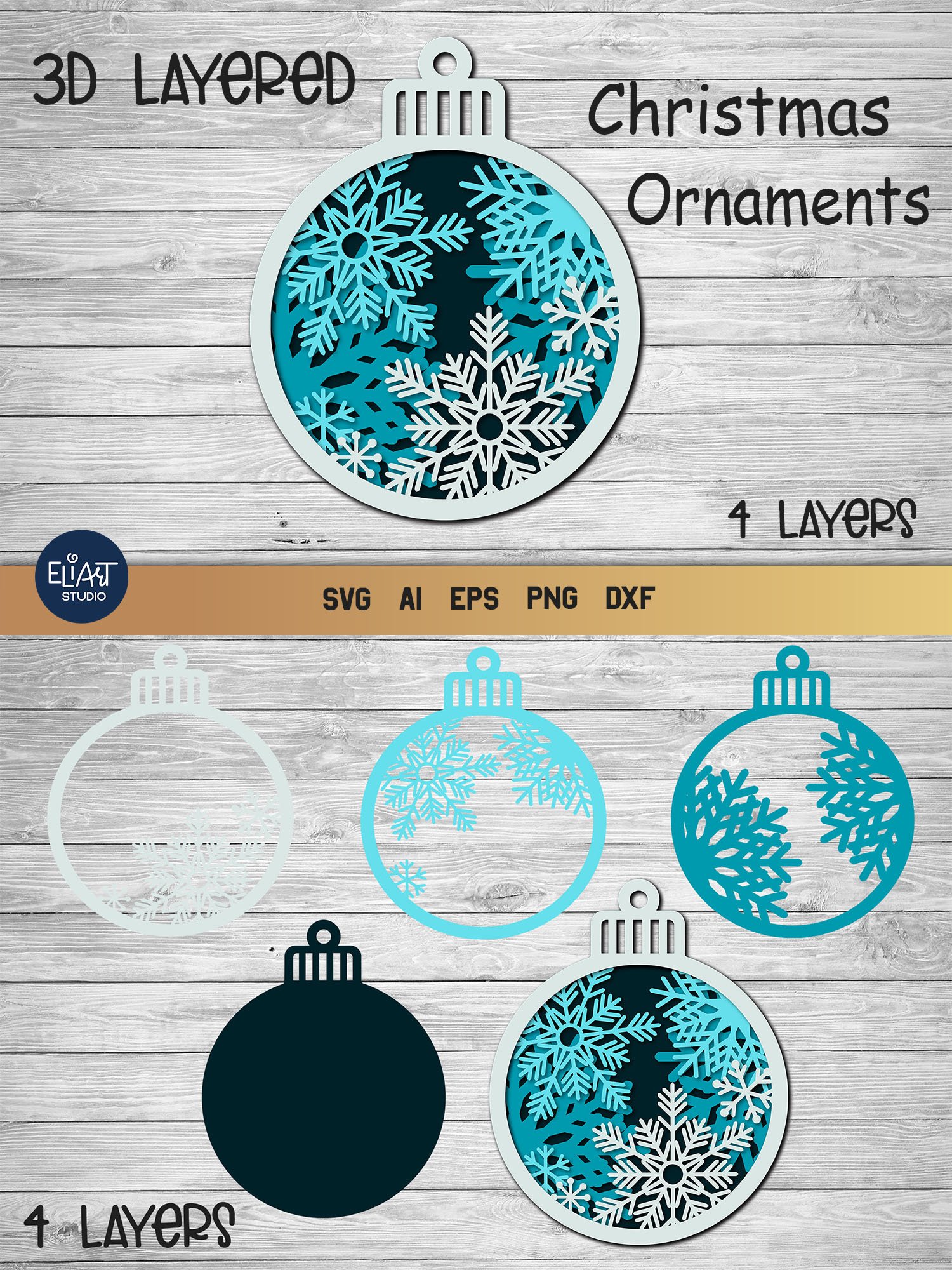 Layered SVG Christmas Ornament | 3D SVG Snowflake Ornament