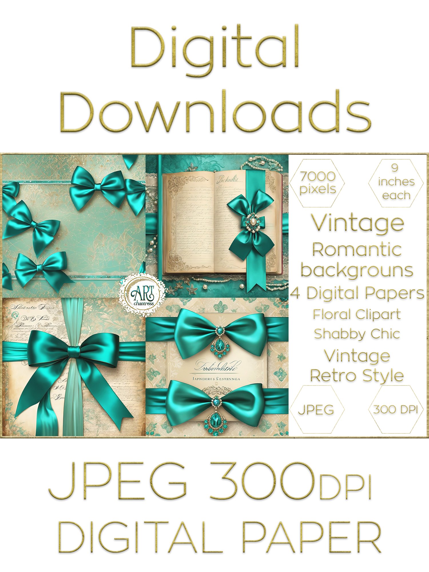 Vintage Floral Teal Old Romantic Retro Style (4084265)