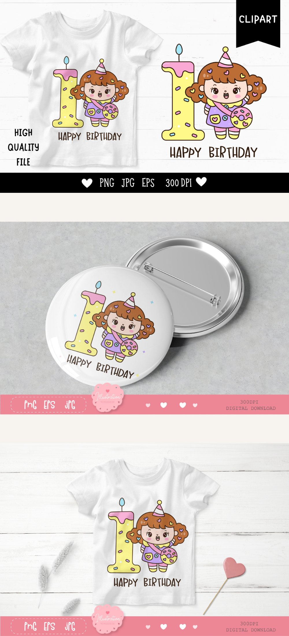 Cute girls birthday party kids (Kawaii Vector) number