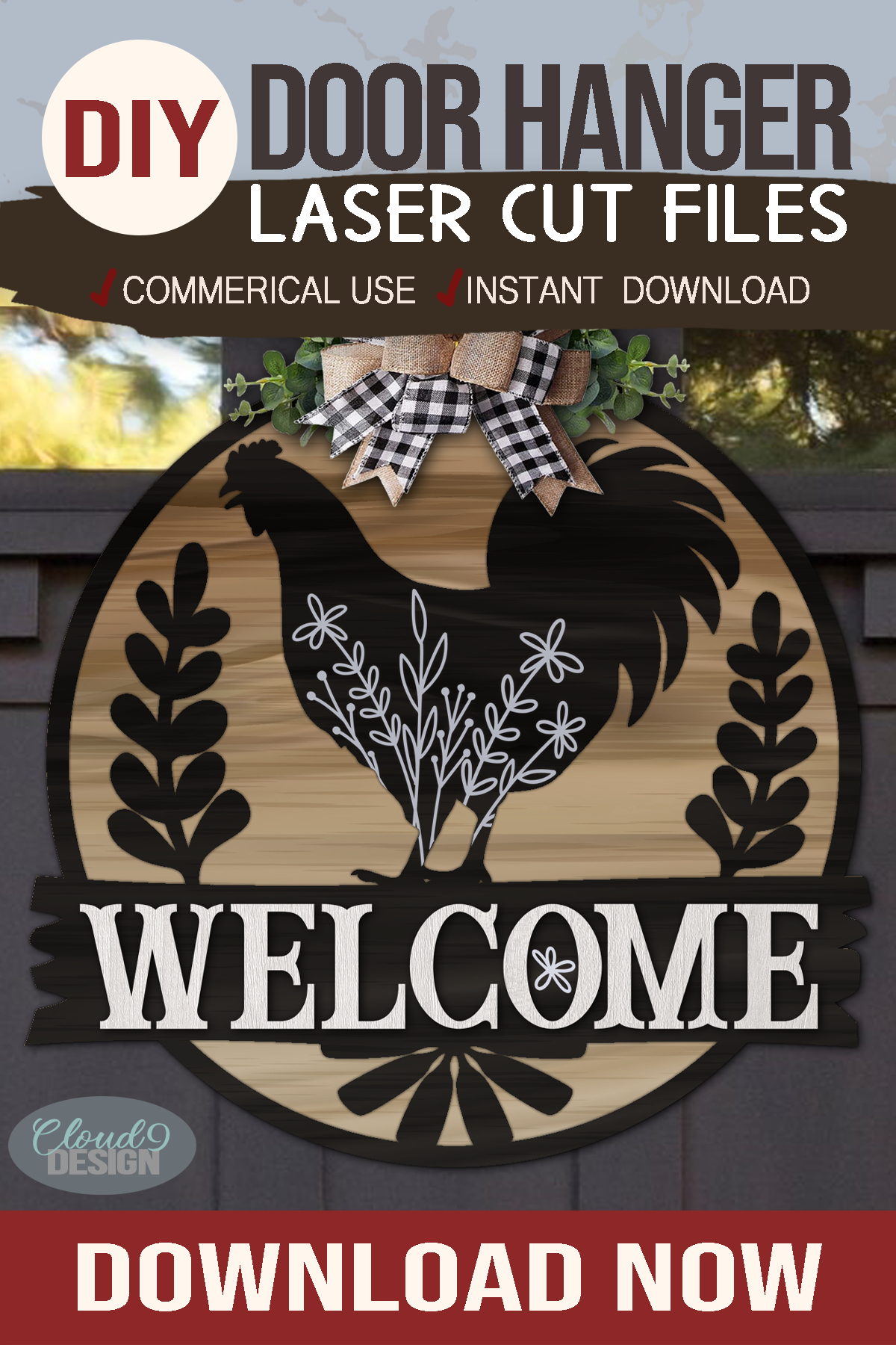 Floral Chicken SVG | Welcome Sign SVG | Laser Cut Files
