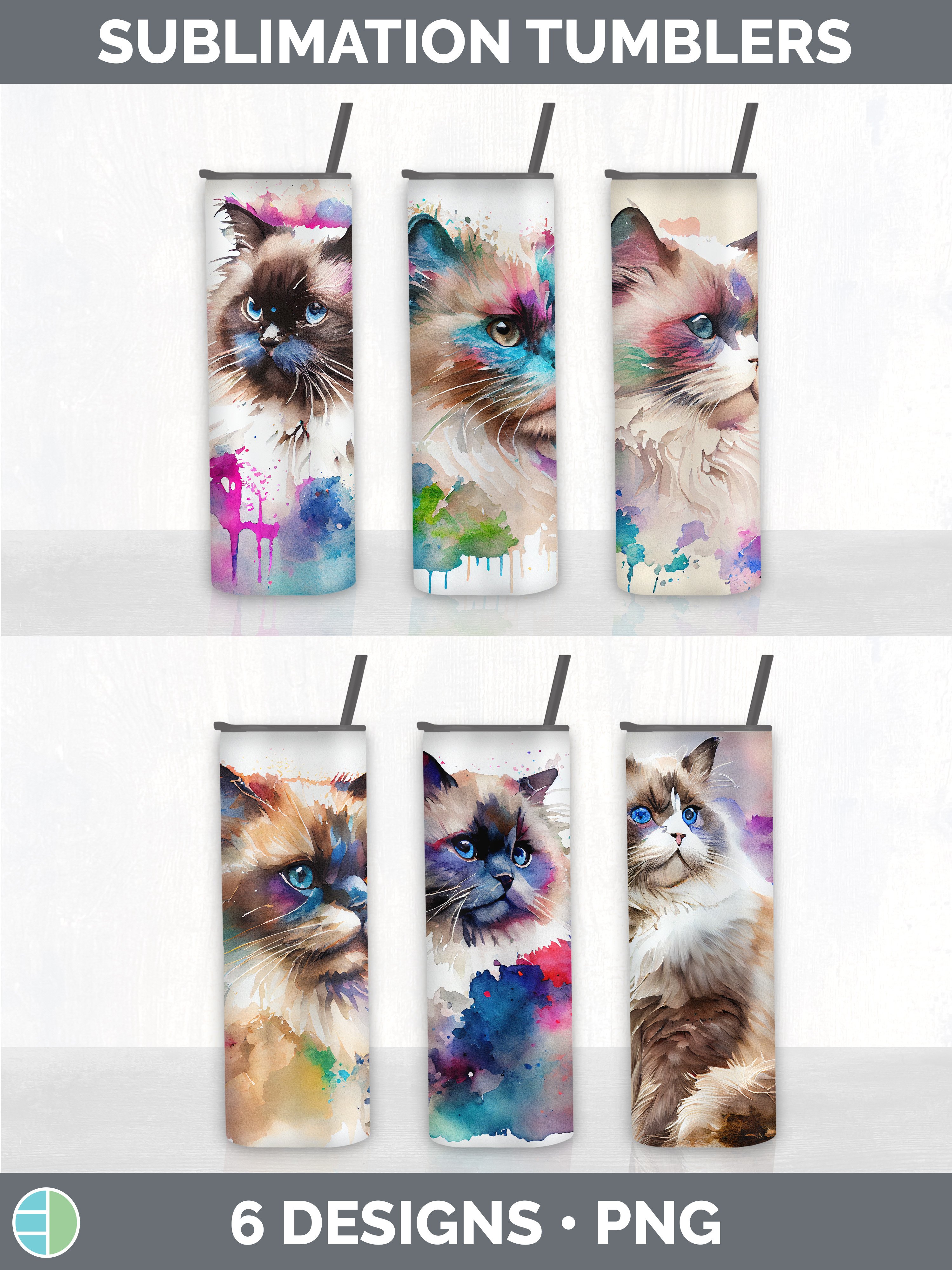 Rainbow Ragdoll Cat Tumbler Sublimation Bundle